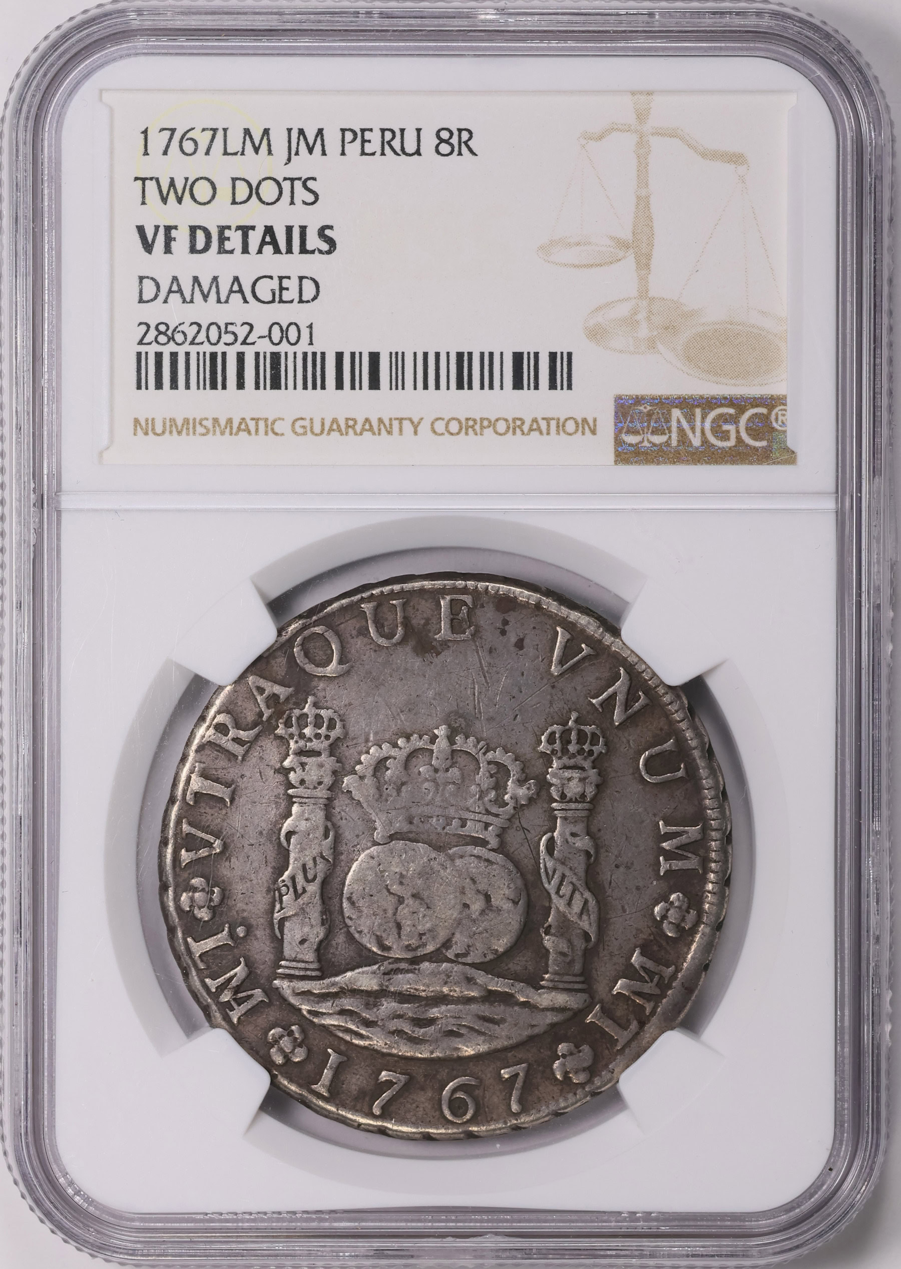 Collectors Corner - 1767-LM JM 8 R Calico-843 KM-A64.1 2 Dots Peru NGC Details - #65301975