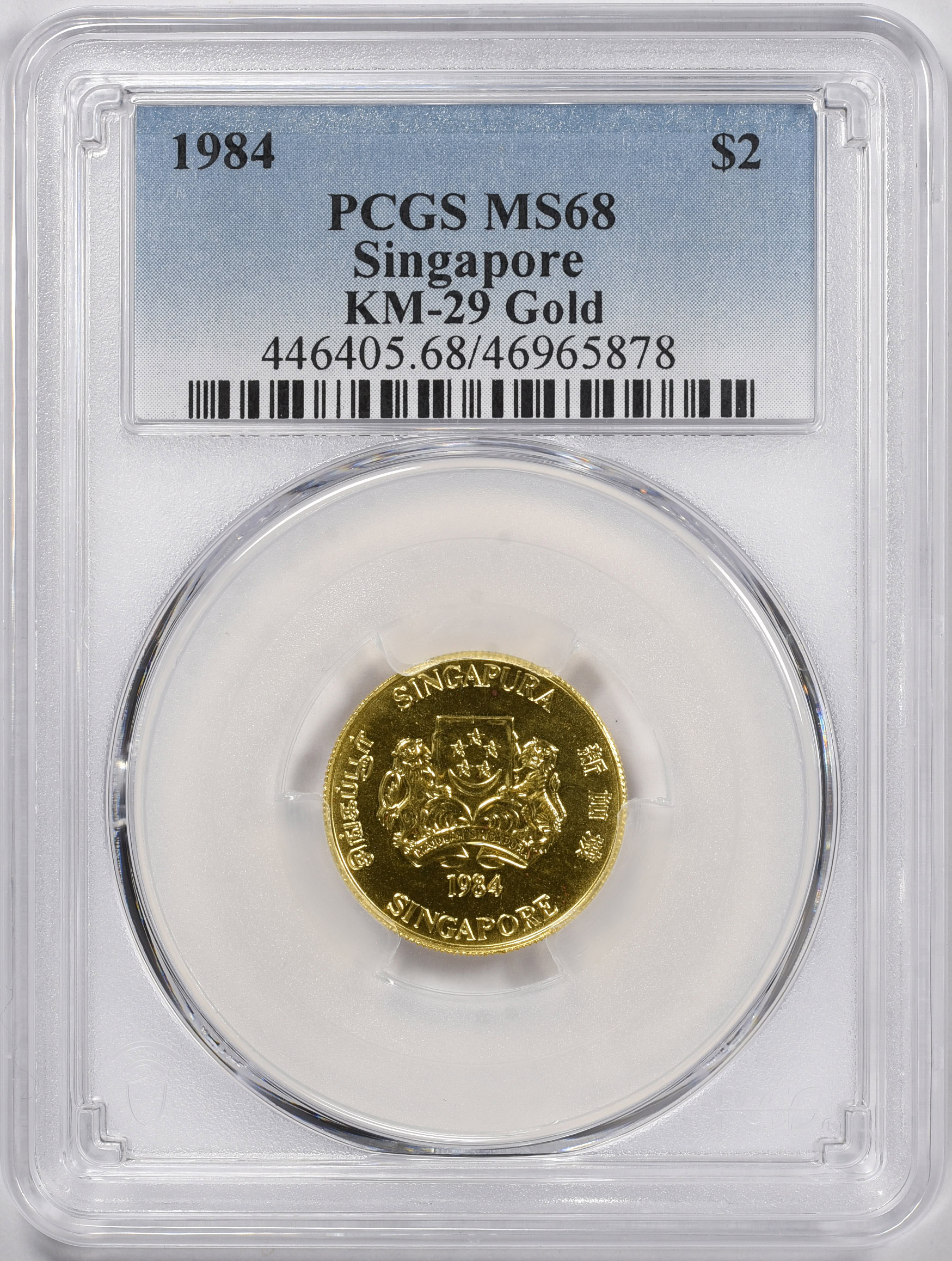 Collectors Corner - 1984 $2 KM-29 Gold Singapore MS68 PCGS - #65659827