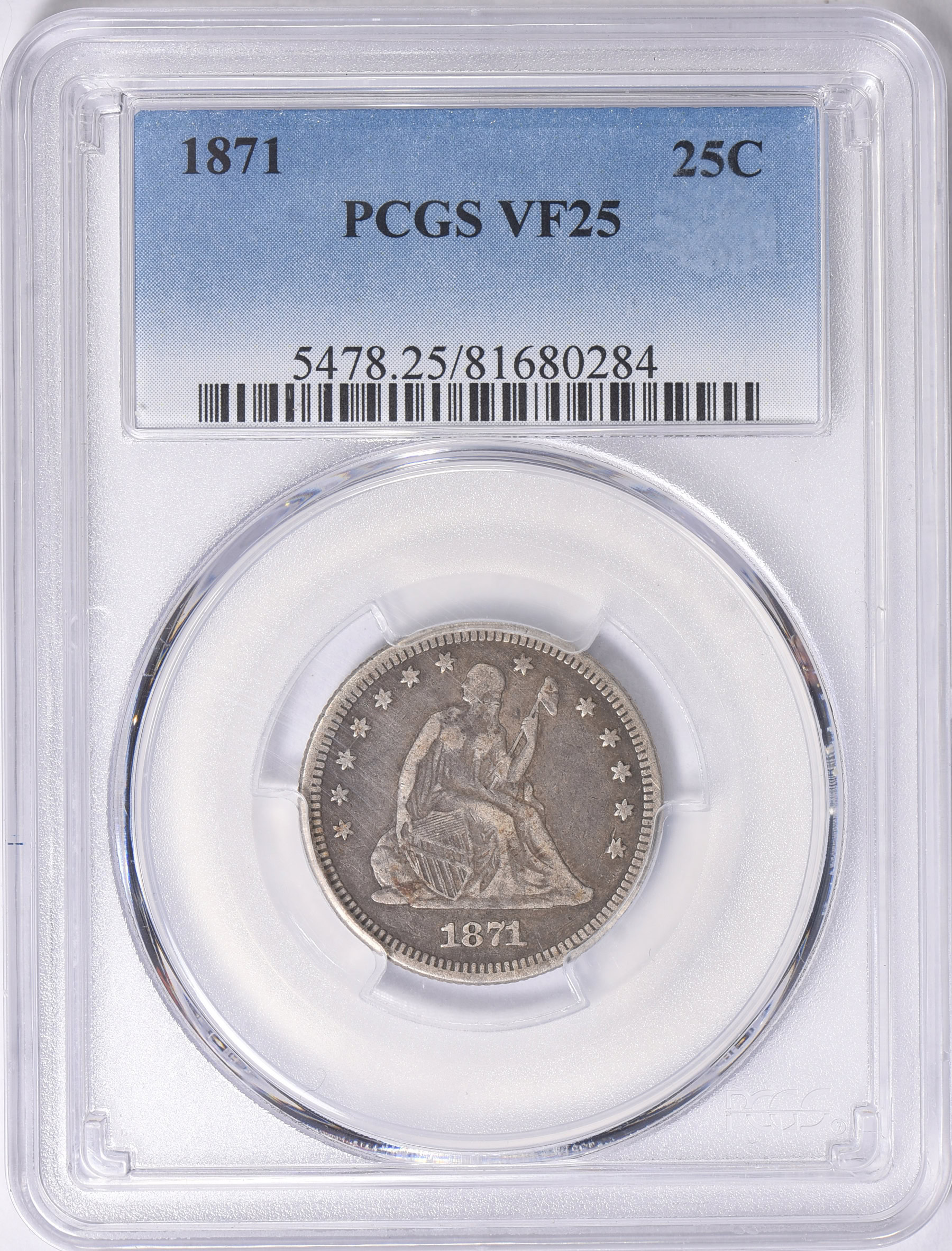 Collectors Corner - 1871 25C VF25 PCGS - #69578285