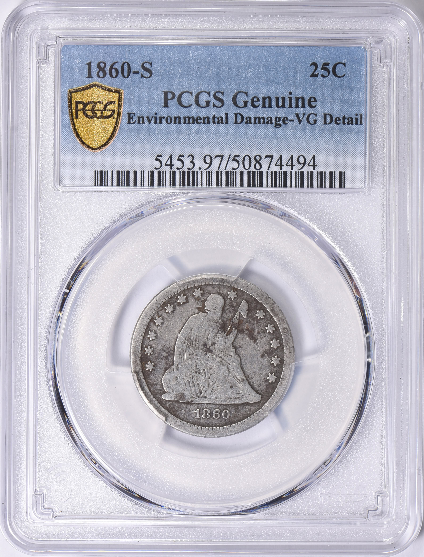 Collectors Corner - 1860-S 25C PCGS Genuine - #70250200