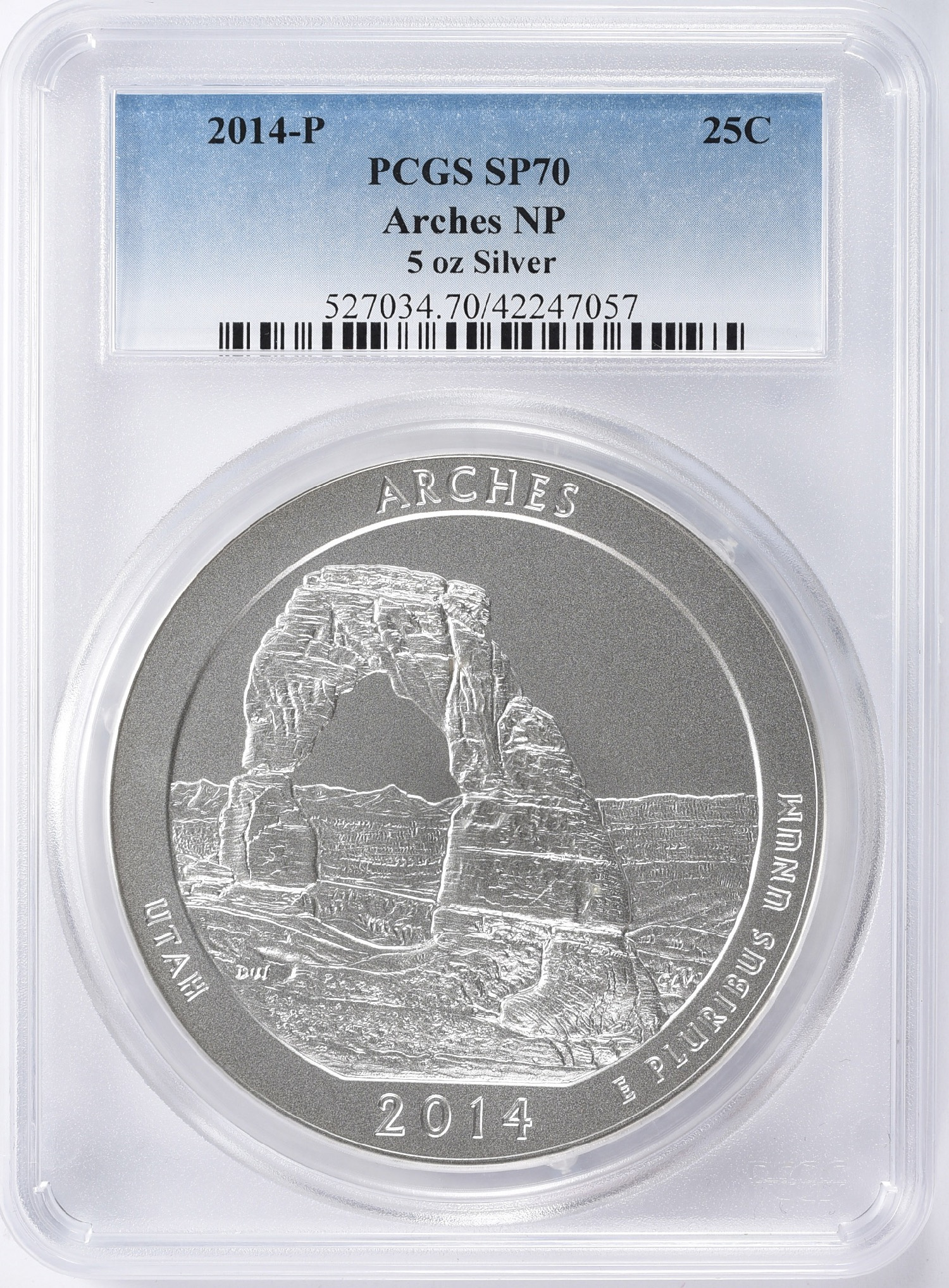 2014-P America the Beautiful 5 oz. Silver Quarter Arches NP. PCGS SP-70 ...
