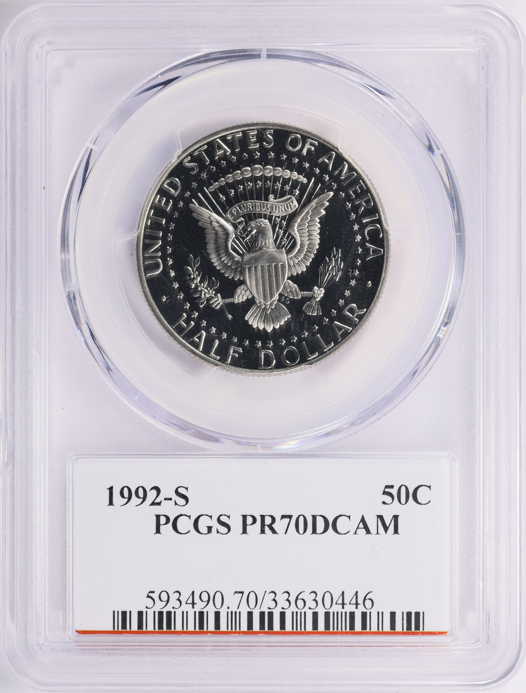 1992-S Kennedy Half Dollar PCGS Proof-70 DCAM (David Hall Signed Label) (Item 1004345 ...