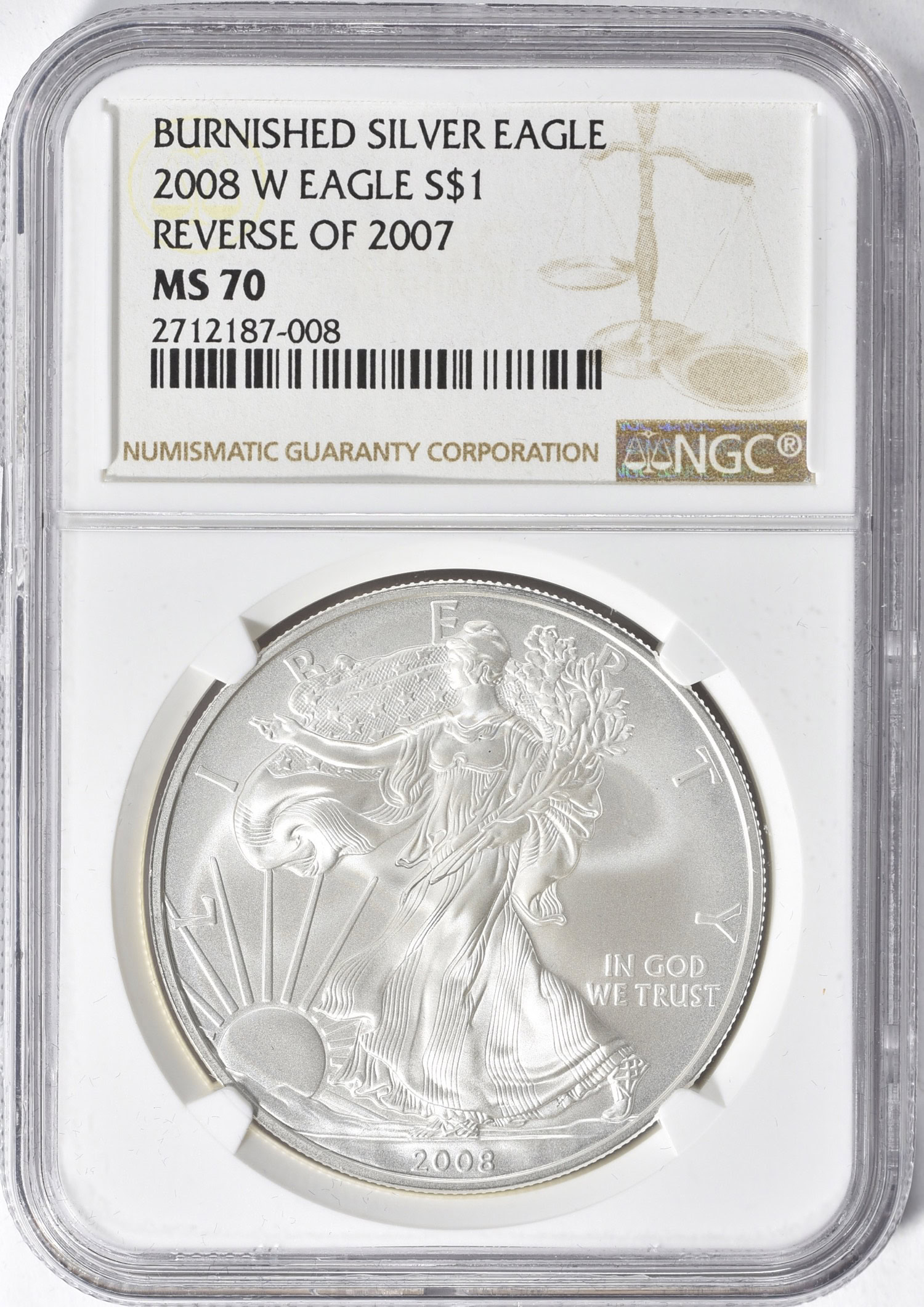 2008-W $1 Silver Eagle Reverse of 2007 Burnished NGC MS-70 (Item 1004824) | GreatCollections ...