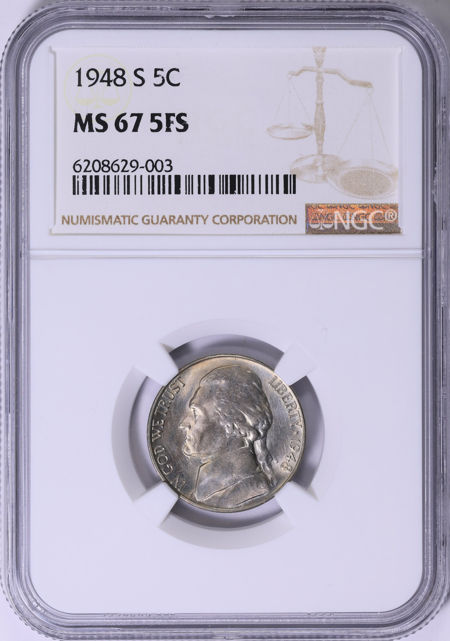 1948-S Jefferson Nickel NGC MS-67 5FS (Toned) (Item 1004933) | GreatCollections Coin Auctions