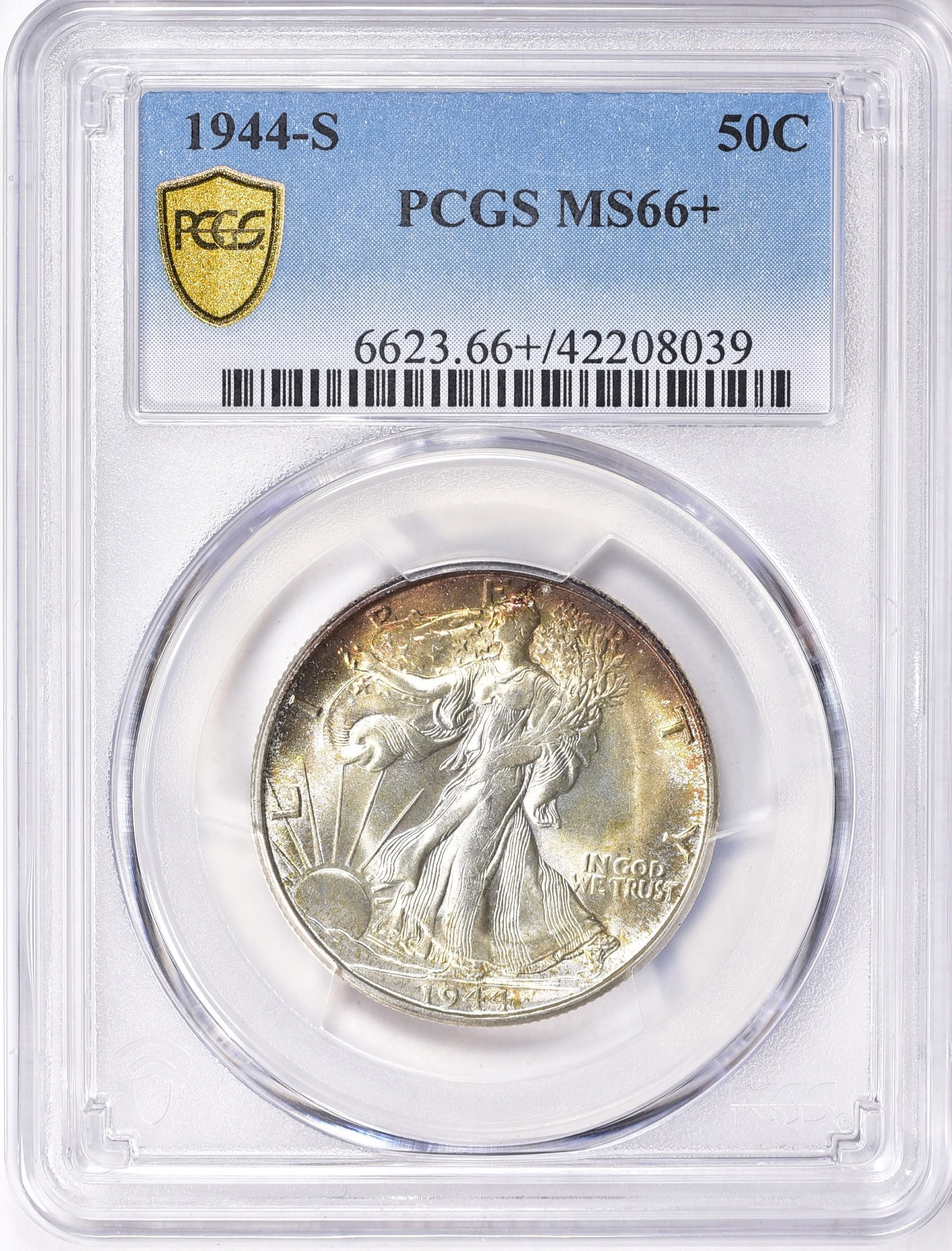 1944-S Walking Liberty Half Dollar PCGS MS-66+ (Toned) (Item 1014808) | GreatCollections Coin ...