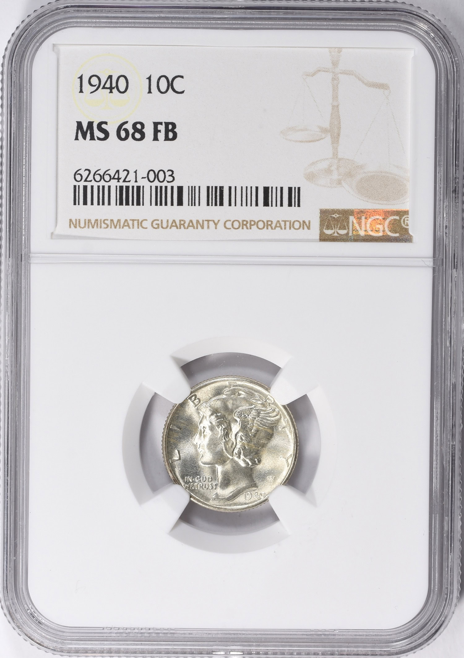 1940 Mercury Dime NGC MS-68 FB (Item 1017198) | GreatCollections Coin Auctions