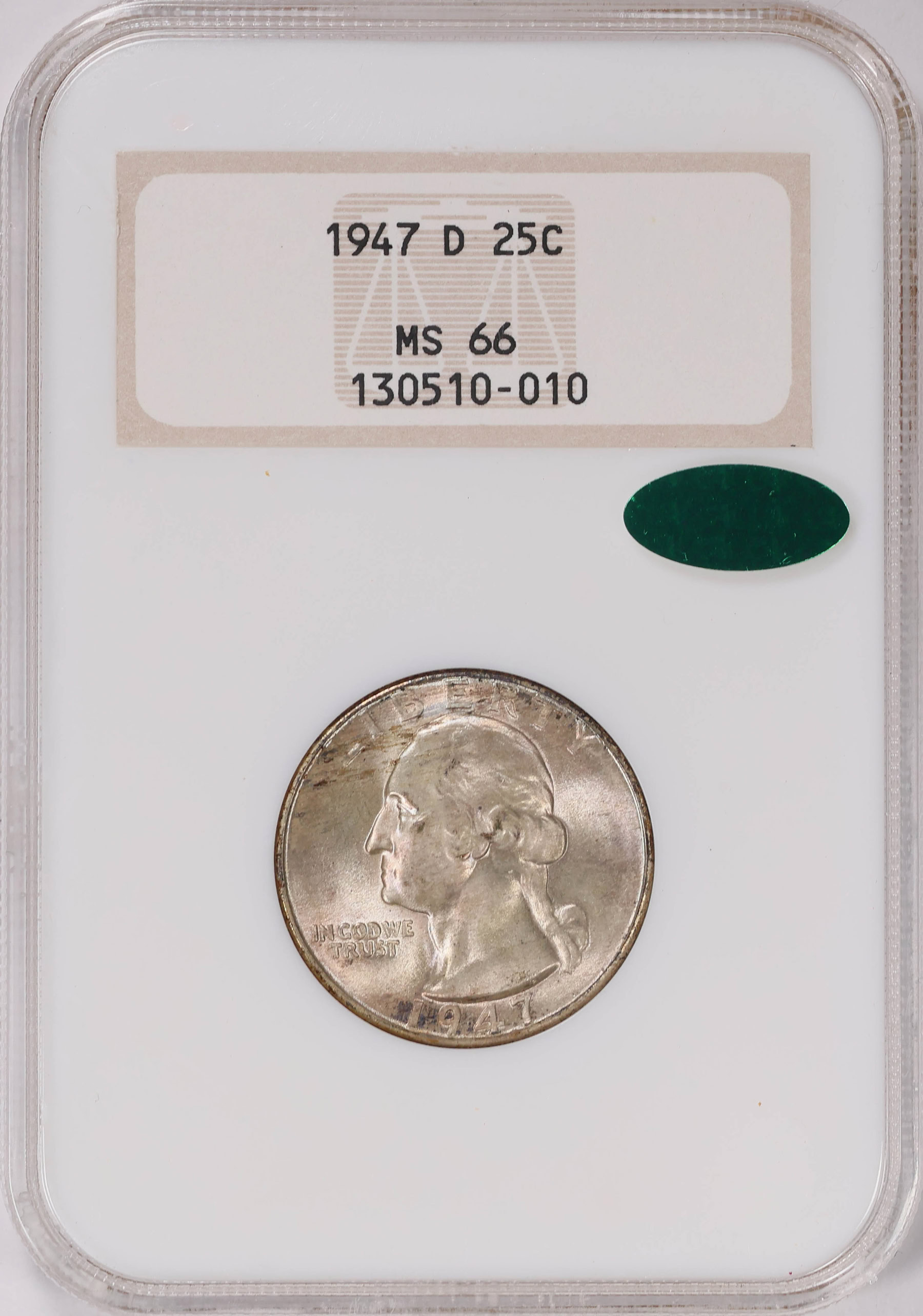 1947-D Washington Quarter NGC MS-66 OH (CAC Green) (Item 1026516) | GreatCollections Coin Auctions