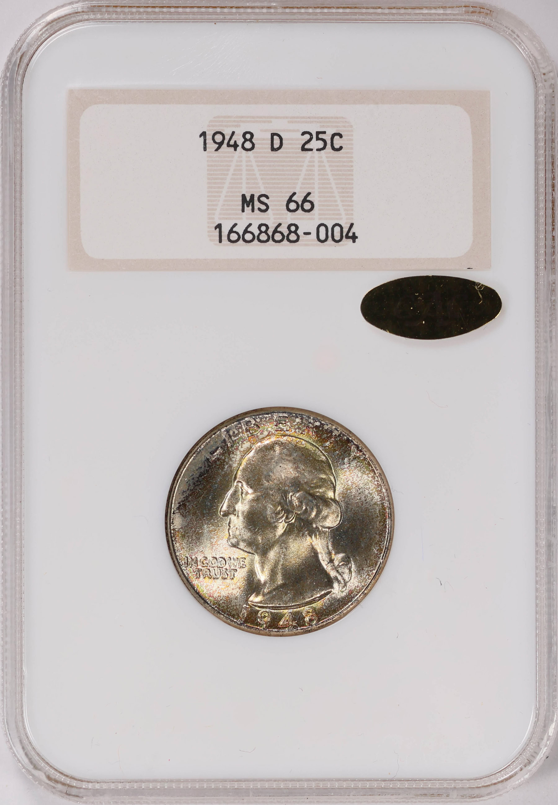 1948-D Washington Quarter NGC MS-66 OH (CAC Gold) (Toned) (Item 1026520) | GreatCollections Coin ...