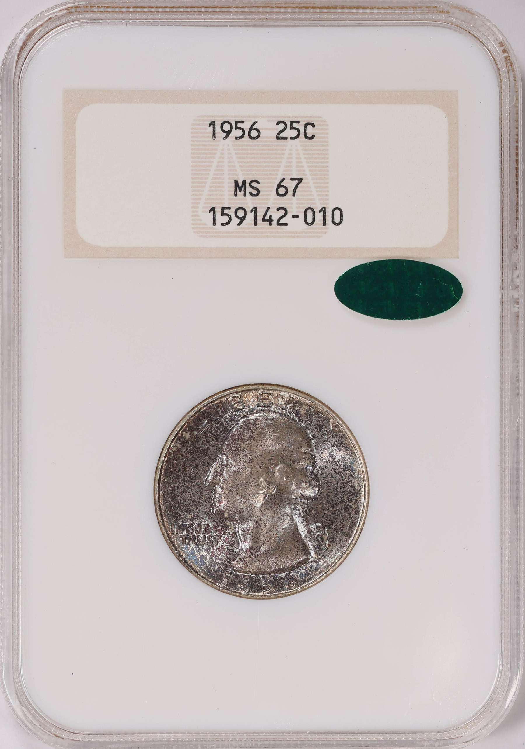 1956 Washington Quarter NGC MS-67 OH (CAC Green) (Toned) (Item 1026575) | GreatCollections Coin ...