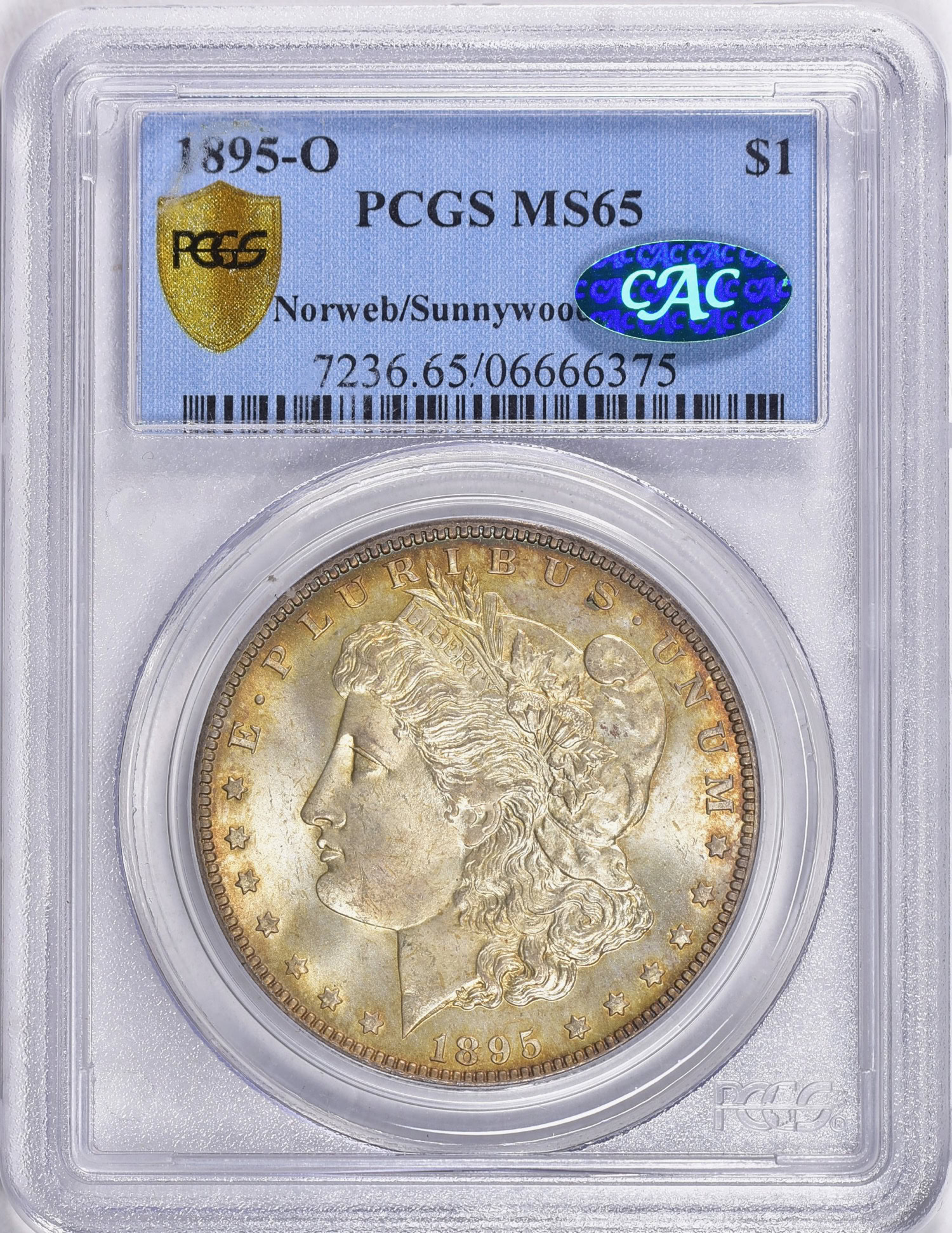 1895-O Morgan Silver Dollar PCGS MS-65 (CAC Green) (Norweb/Sunnywood/Simpson) (Toned) (Item ...
