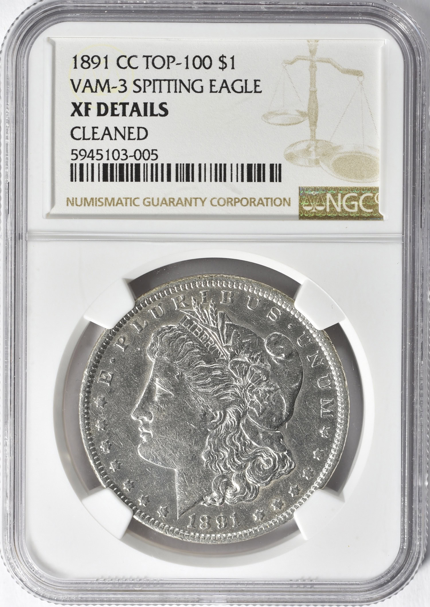 1891-CC Morgan Silver Dollar VAM-3 Spitting Eagle Top 100 NGC XF Details (Item 1049184 ...