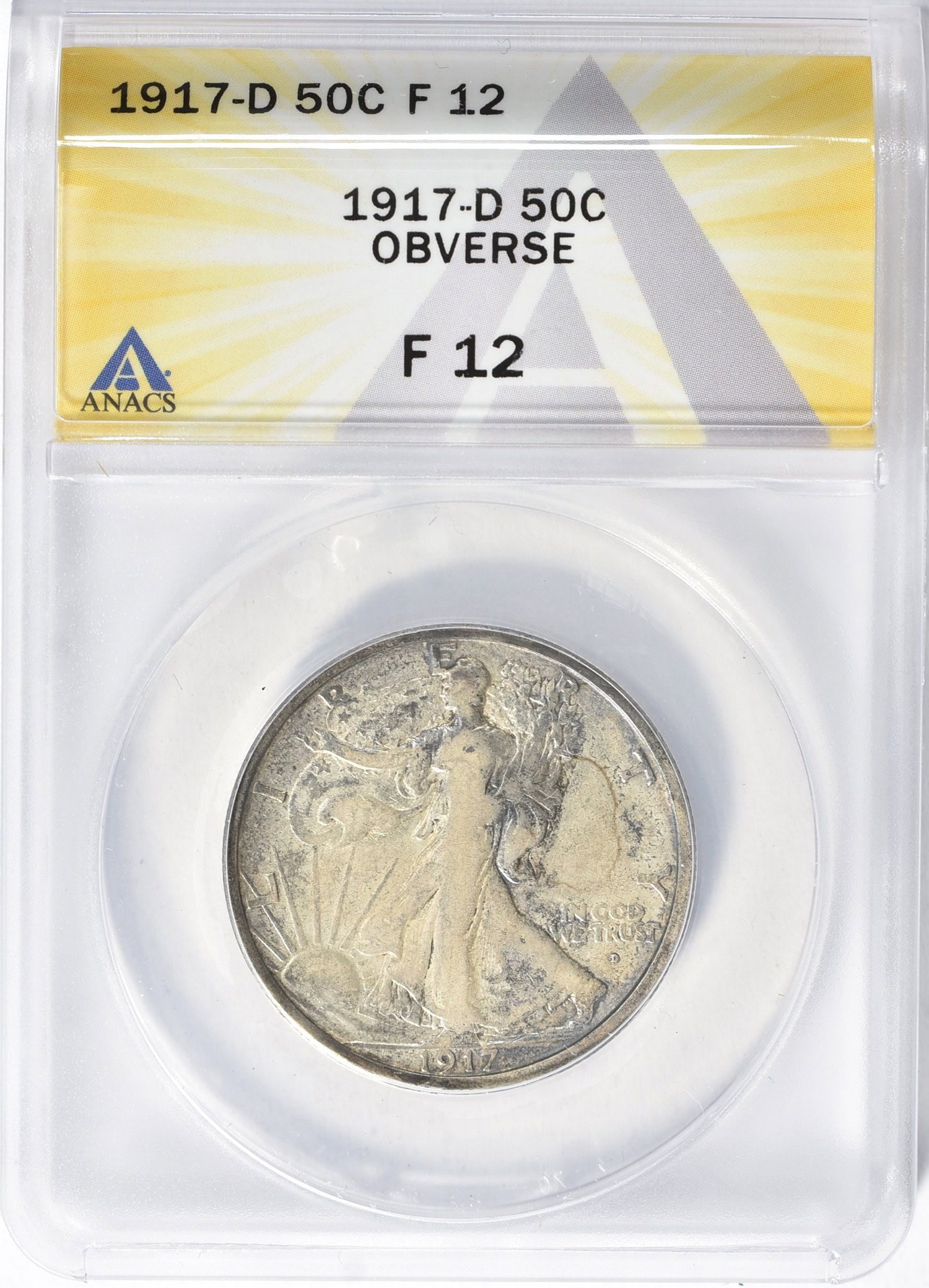 1917-D Walking Liberty Half Dollar Obverse Mintmark ANACS F-12 (Item 1049986) | GreatCollections ...
