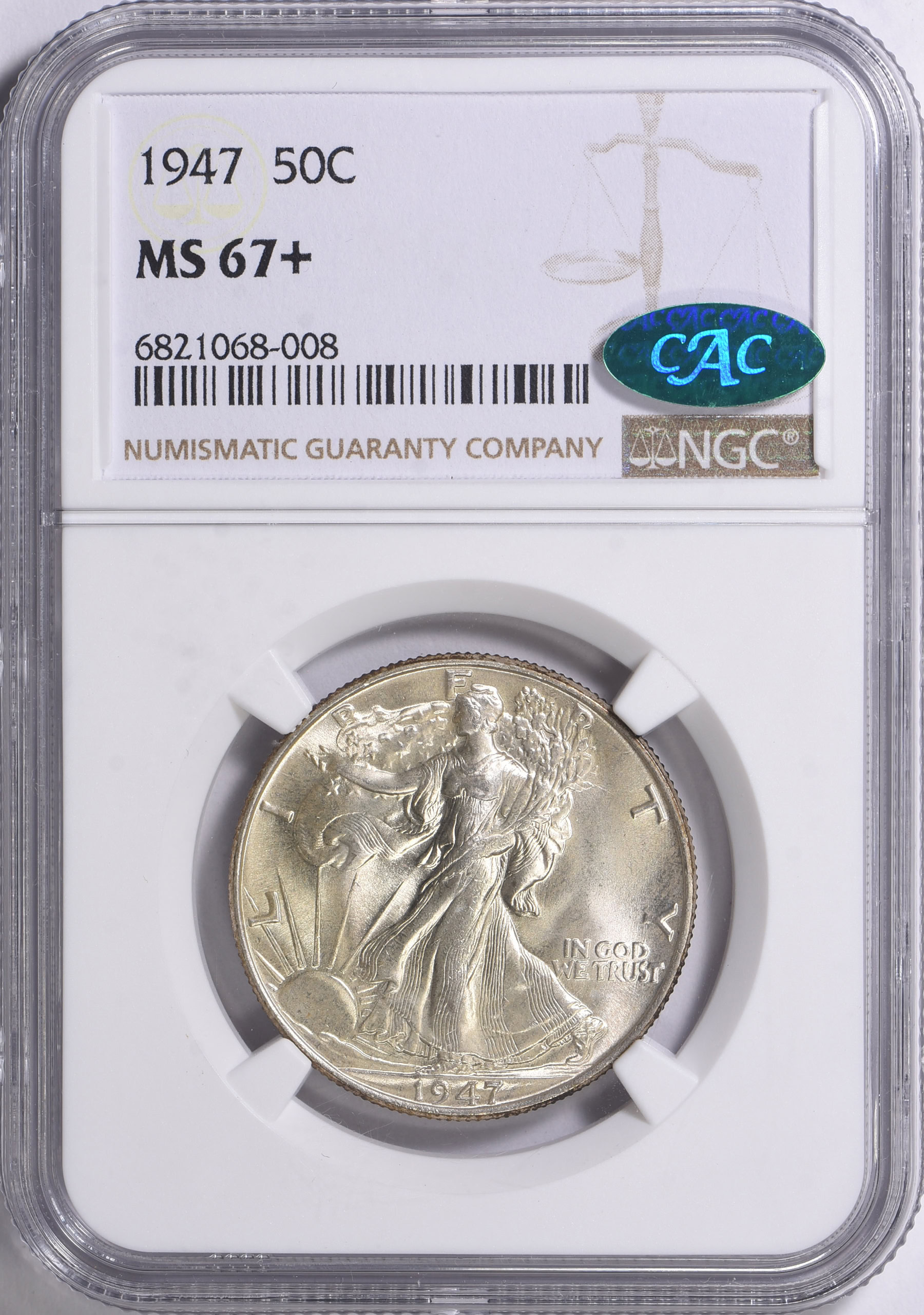 1947 Walking Liberty Half Dollar NGC MS-67+ (CAC Green) (Item 1050492) | GreatCollections Coin ...
