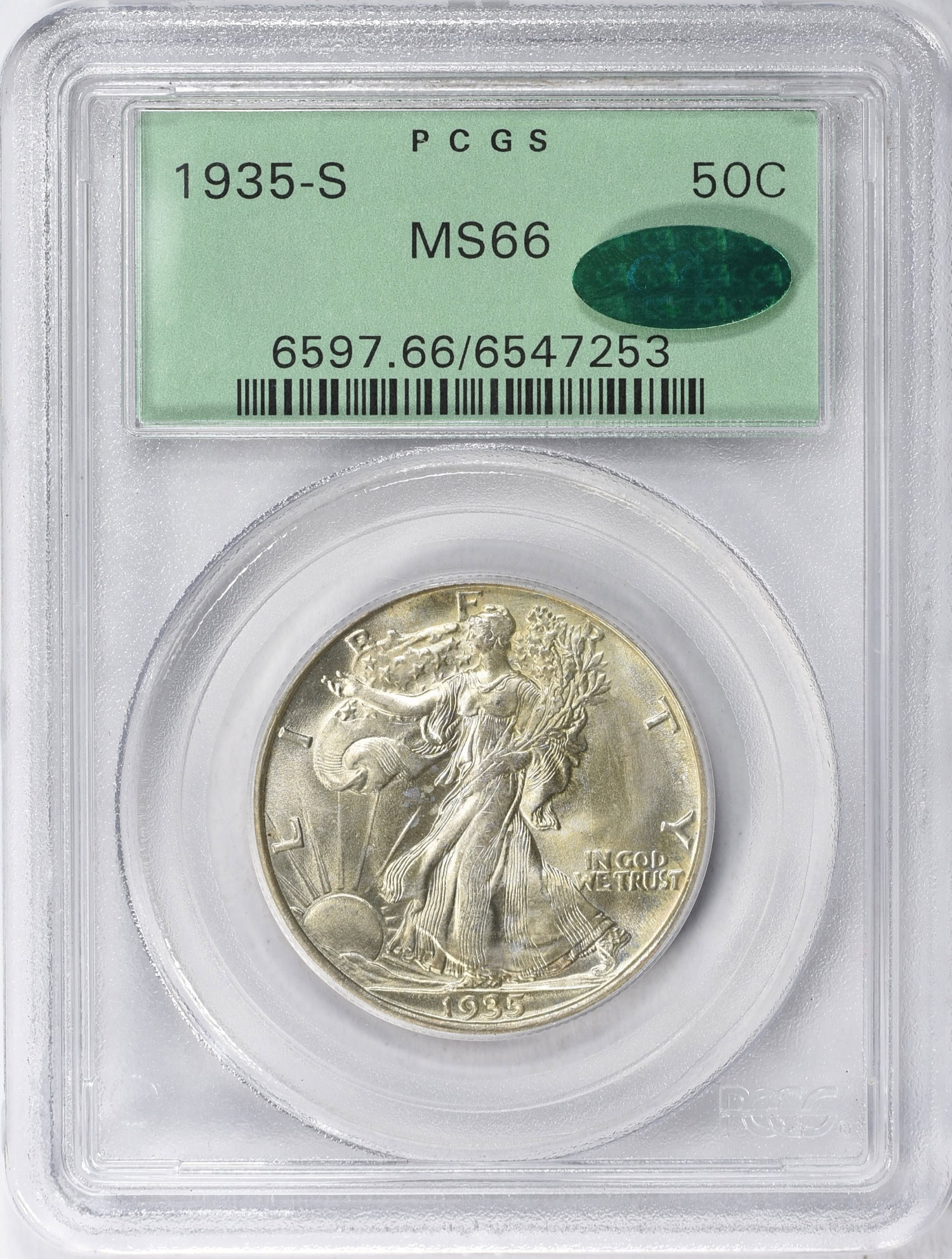 1935-S Walking Liberty Half Dollar PCGS MS-66 OGH (CAC Green) (Item 1055516) | GreatCollections ...