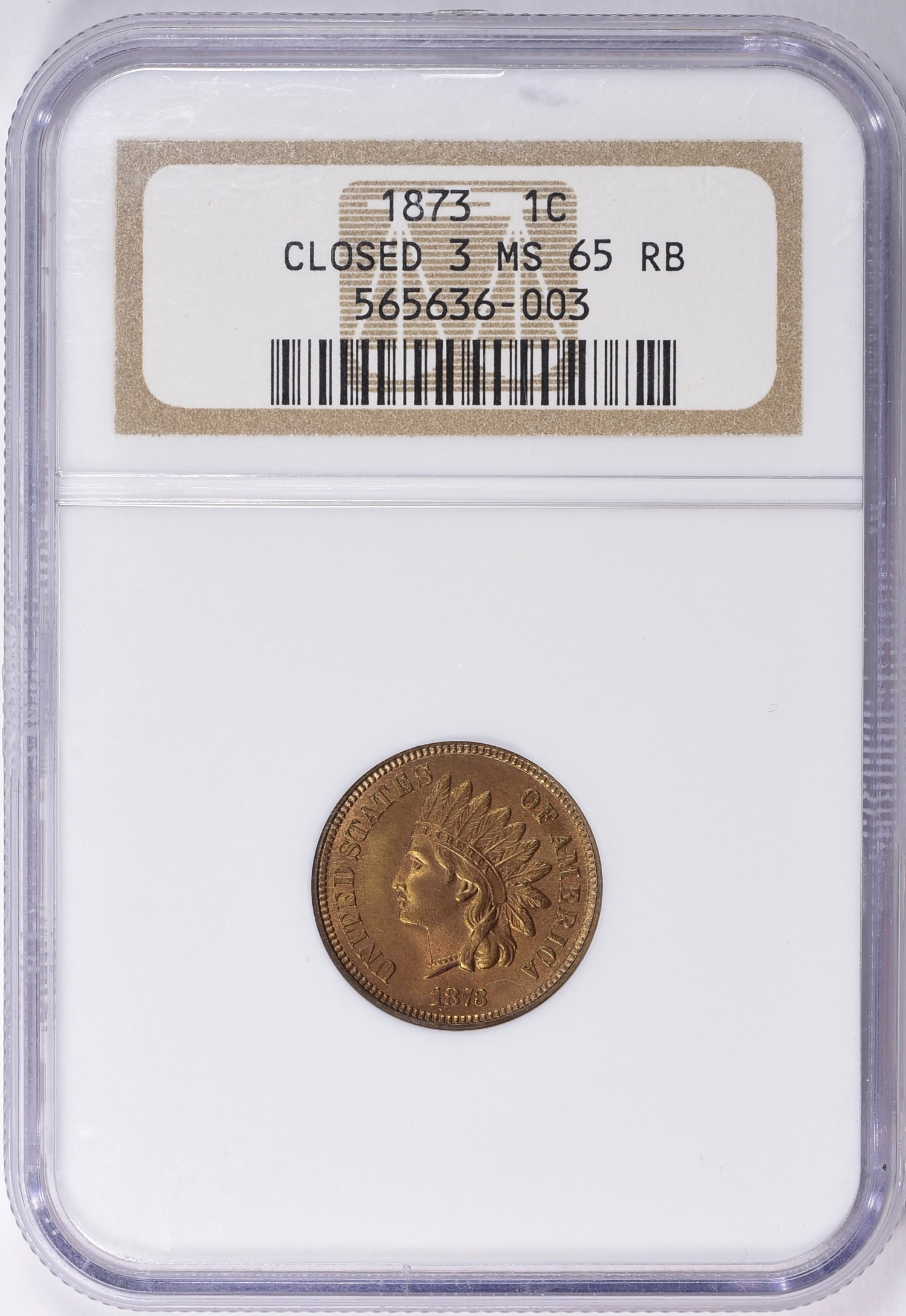 1873 Indian Cent Closed 3 NGC MS-65 RB (Item 1058297) | GreatCollections Coin Auctions