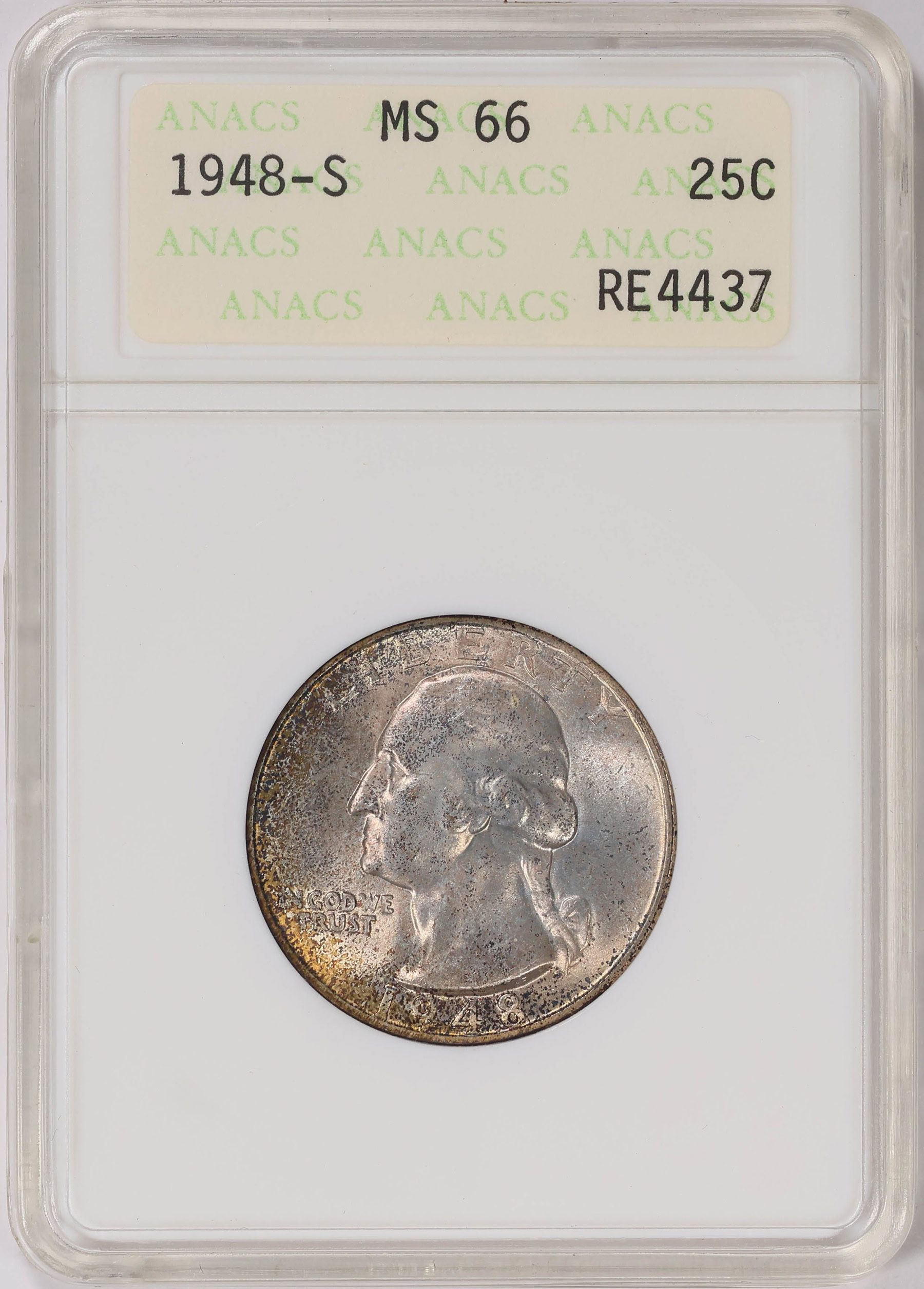 1948-S Washington Quarter ANACS MS-66 OH (Toned) (Item 1064854) | GreatCollections Coin Auctions