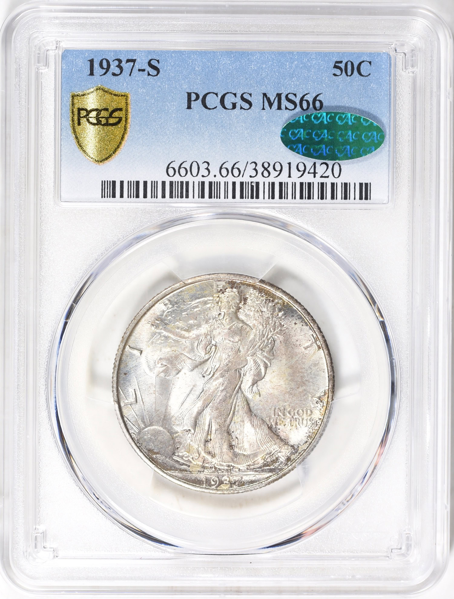 1937-S Walking Liberty Half Dollar PCGS MS-66 (CAC Green) (Item 1064944) | GreatCollections Coin ...