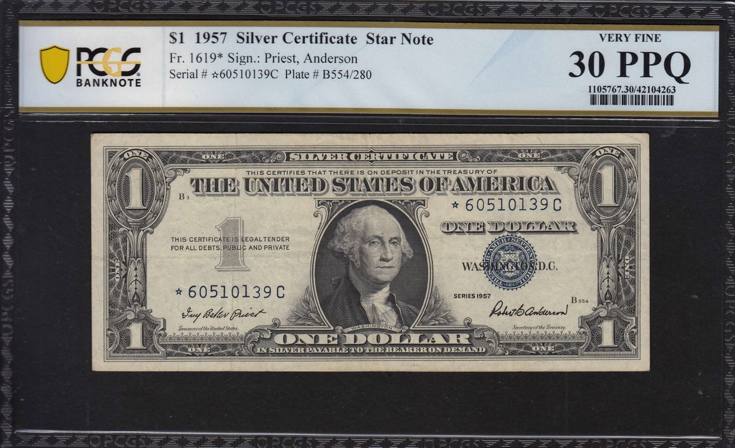 Fr. 1619★ (★C Block) 1957 $1 Silver Certificate Star Note Priest ...