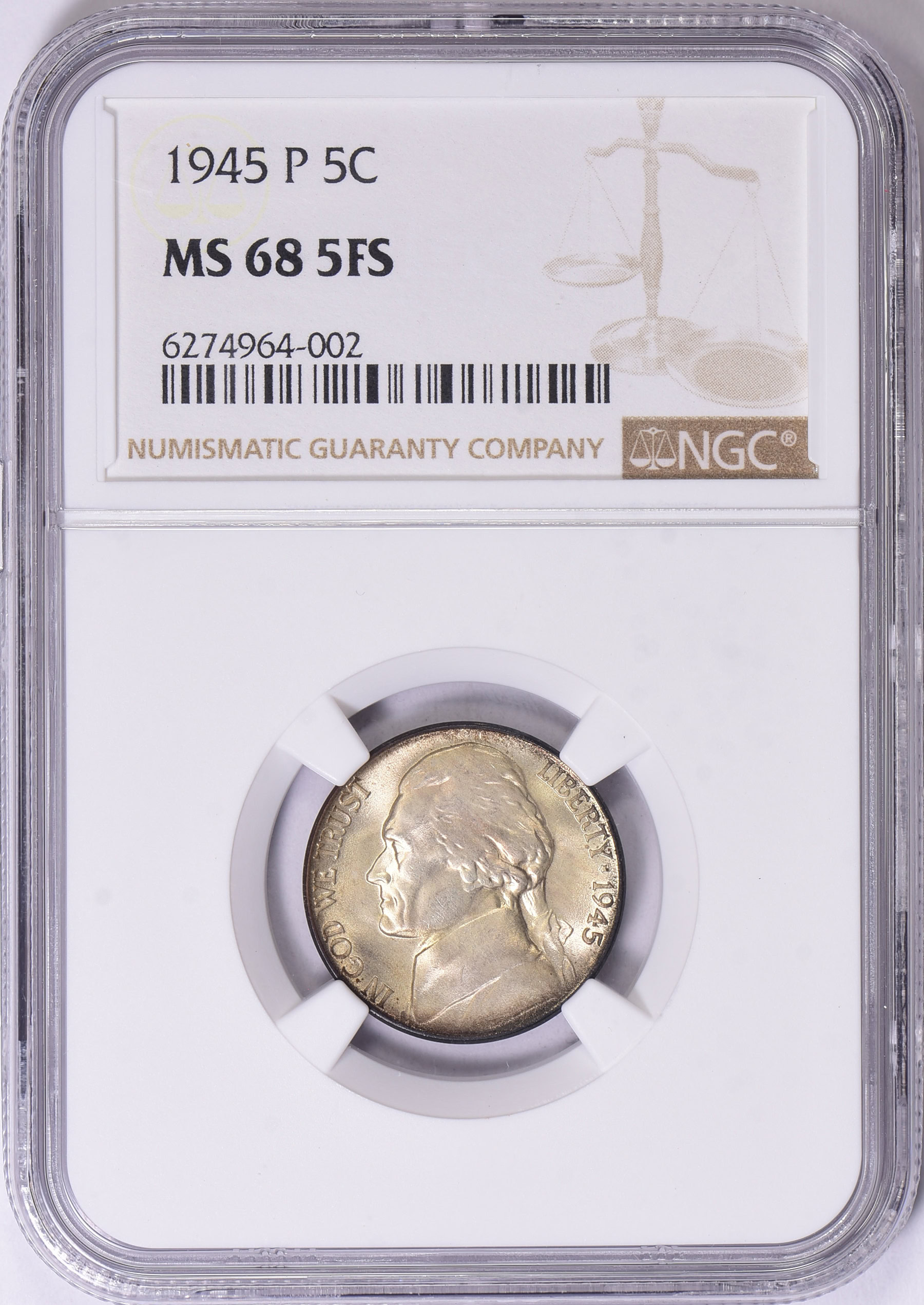 1945-P Jefferson Nickel NGC MS-68 5FS (Item 1076690) | GreatCollections Coin Auctions