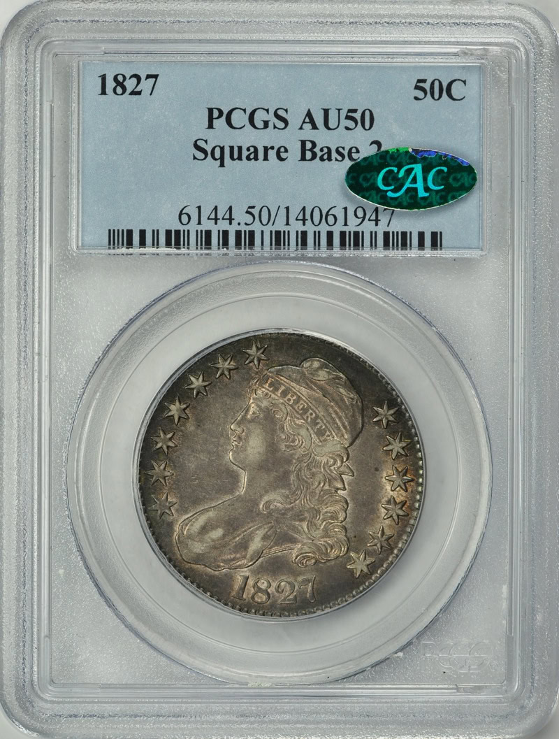 1827 Capped Bust Half Dollar Square Base 2 PCGS AU-50 (CAC Green) (Item ...