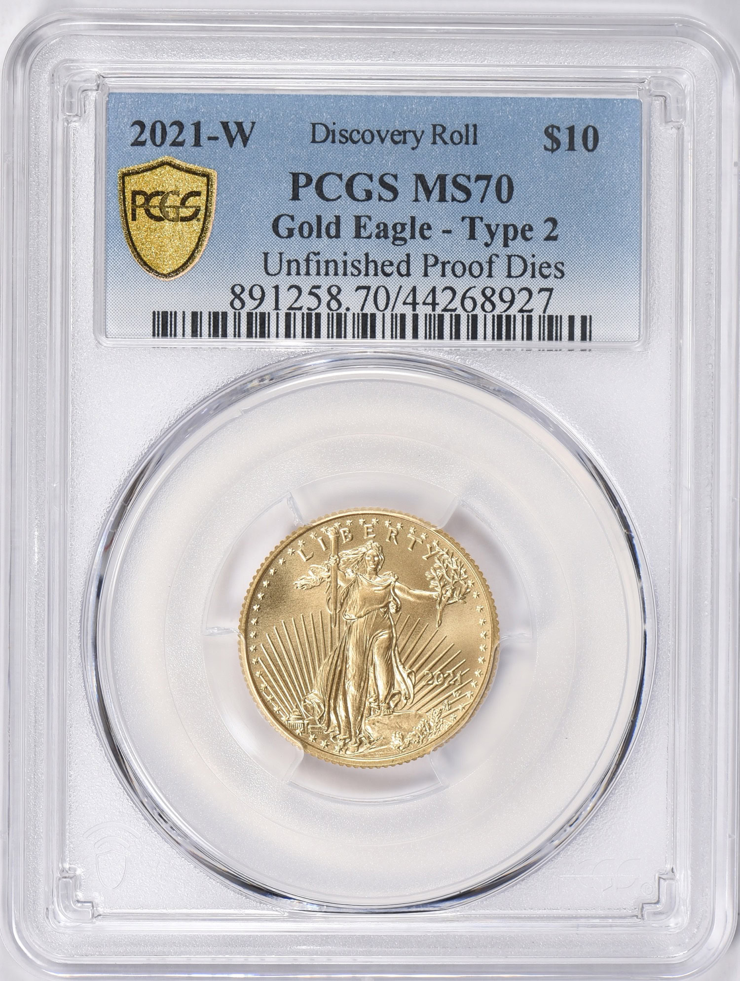 2021-W $10 Quarter-Ounce Gold American Eagle Type 2 Unfinished Proof Dies Discovery Roll PCGS MS ...