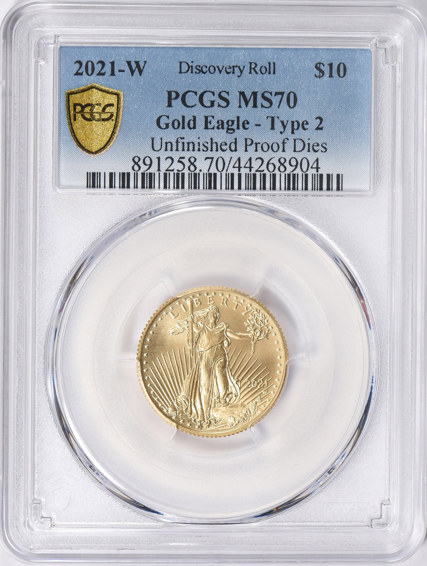 2021-W $10 Quarter-Ounce Gold American Eagle Type 2 Unfinished Proof Dies Discovery Roll PCGS MS ...