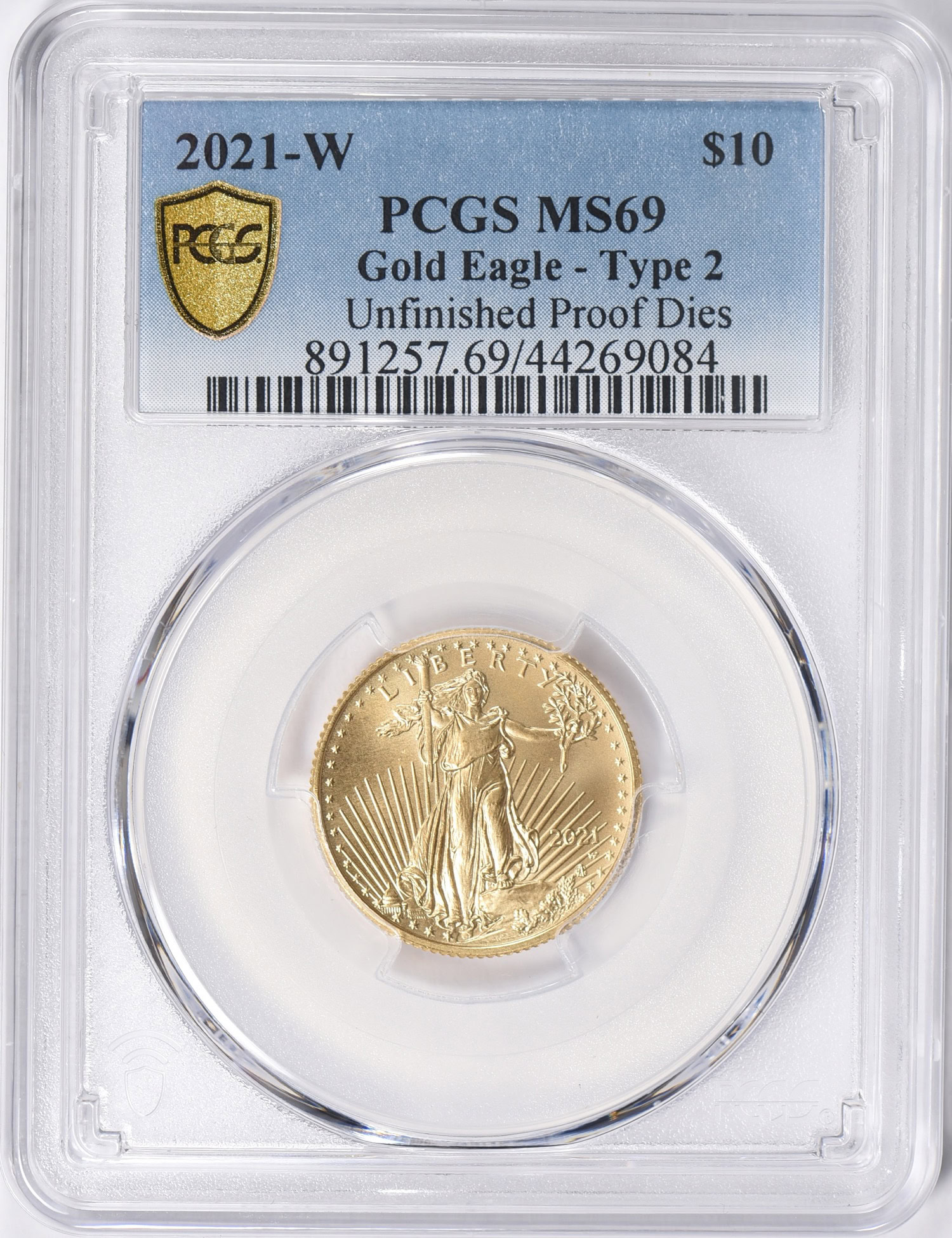 2021-W $10 Quarter-Ounce Gold American Eagle Type 2 Unfinished Proof Dies PCGS MS-69 (Item ...