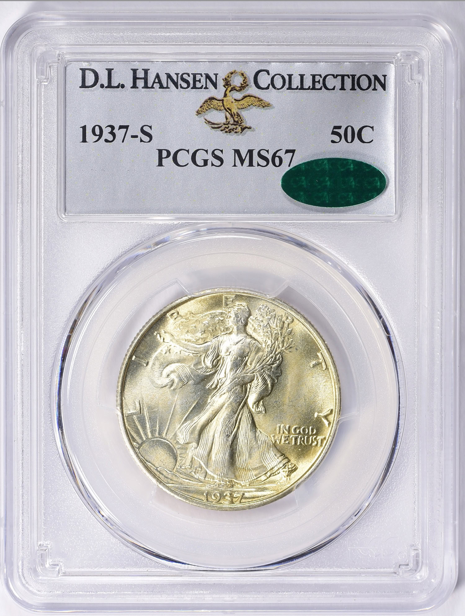 1937-S Walking Liberty Half Dollar PCGS MS-67 (CAC Green) (D.L. Hansen Collection) (Item 1086099 ...