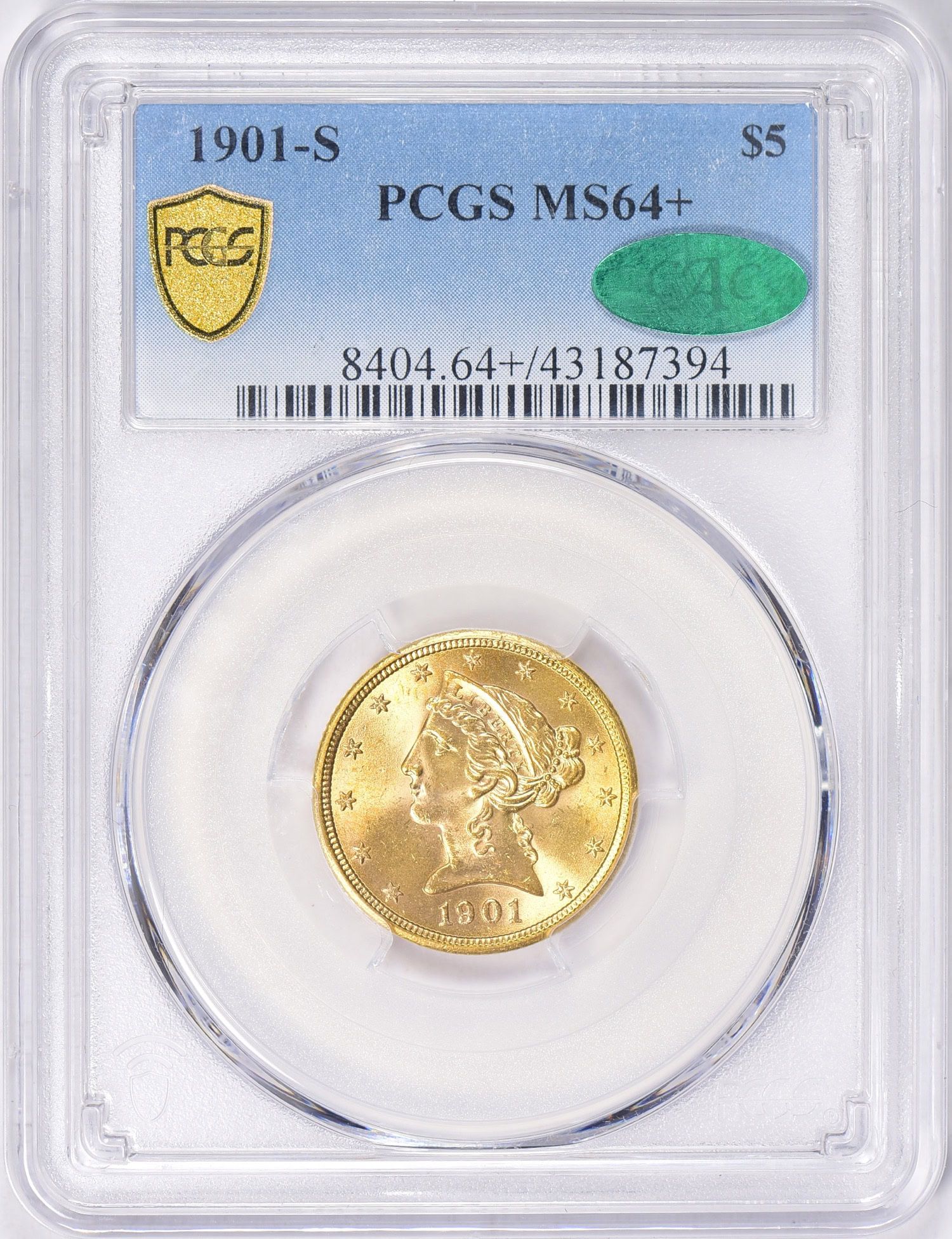 1901-S Liberty Gold Half Eagle PCGS MS-64+ (CAC Green) (Item 1094397) | GreatCollections Coin ...