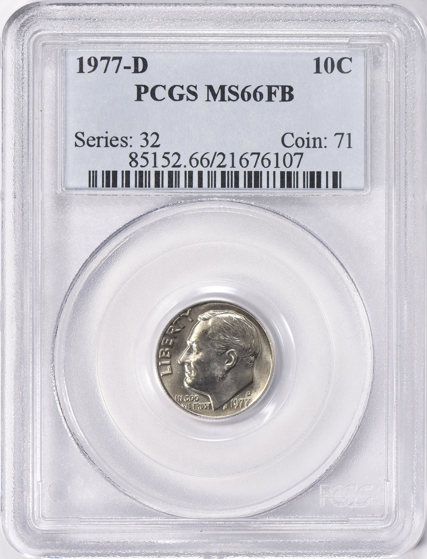 1977-D Roosevelt Dime PCGS MS-66 FB (Item 1095137) | GreatCollections ...