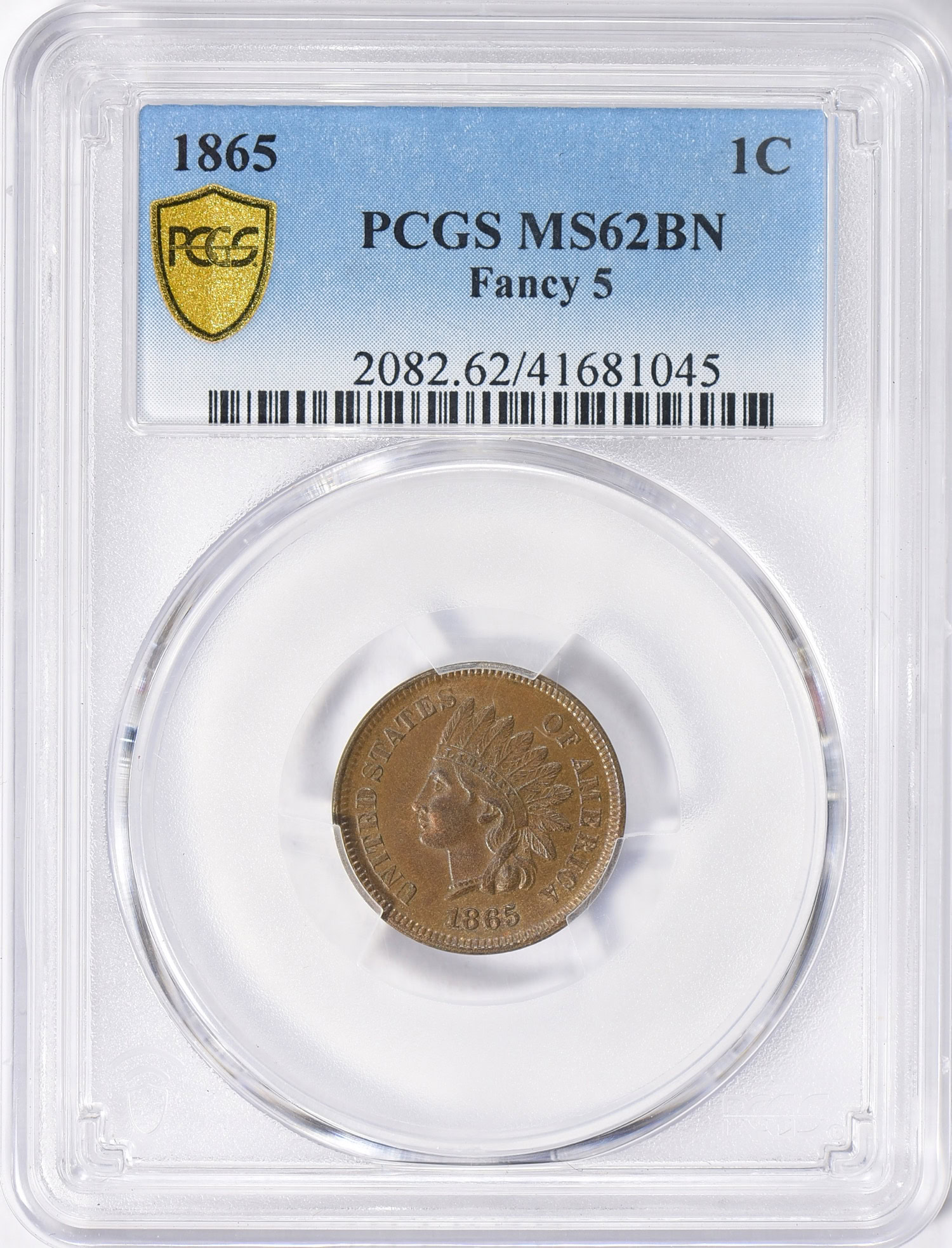 1865 Indian Cent Fancy 5 PCGS MS-62 BN (Item 1098616) | GreatCollections Coin Auctions