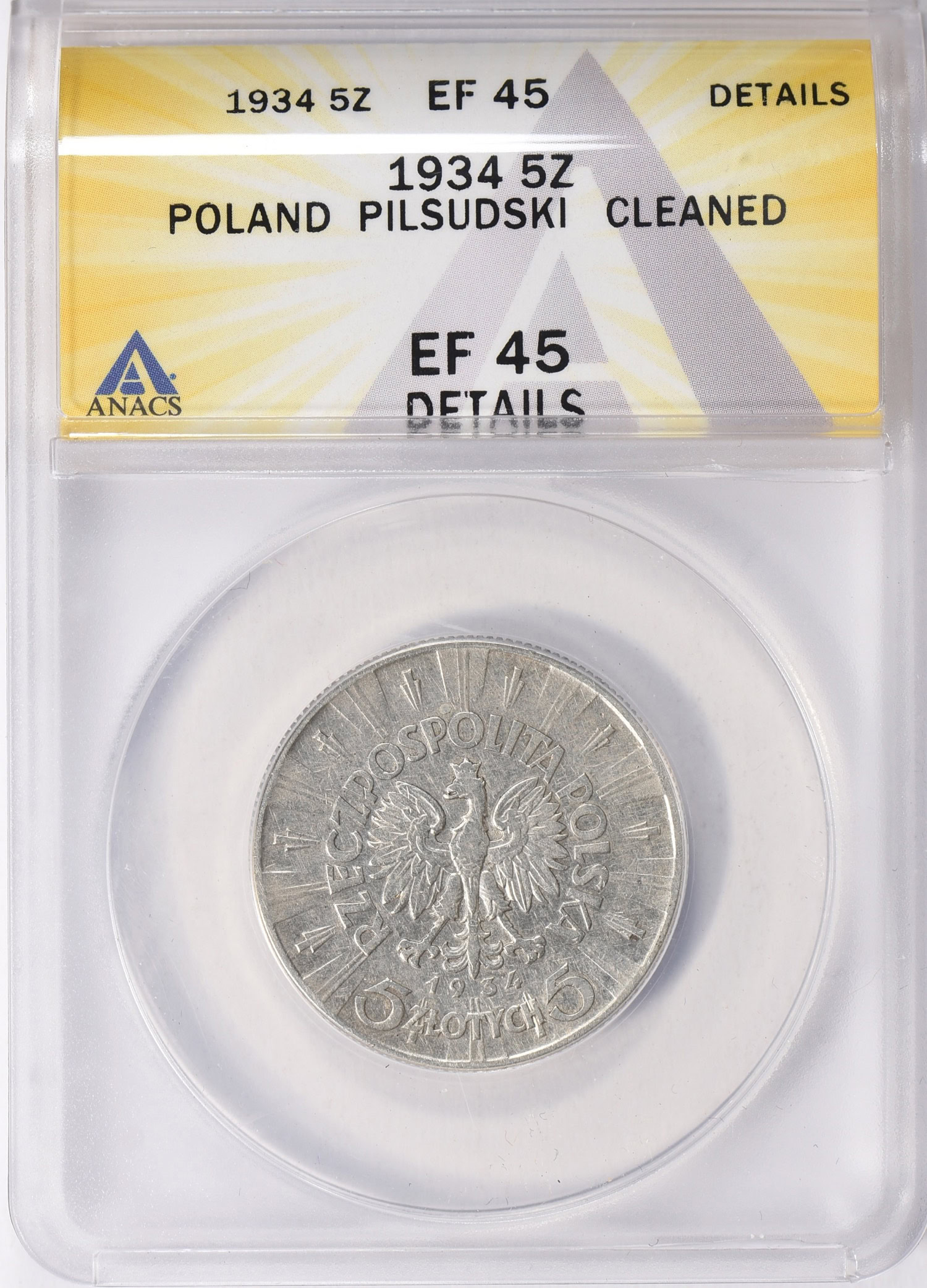 Poland 1934 Silver 5 Zlotych Pilsudski Y-28 ANACS XF-45 Details | ANACS Cert #7233087 ...