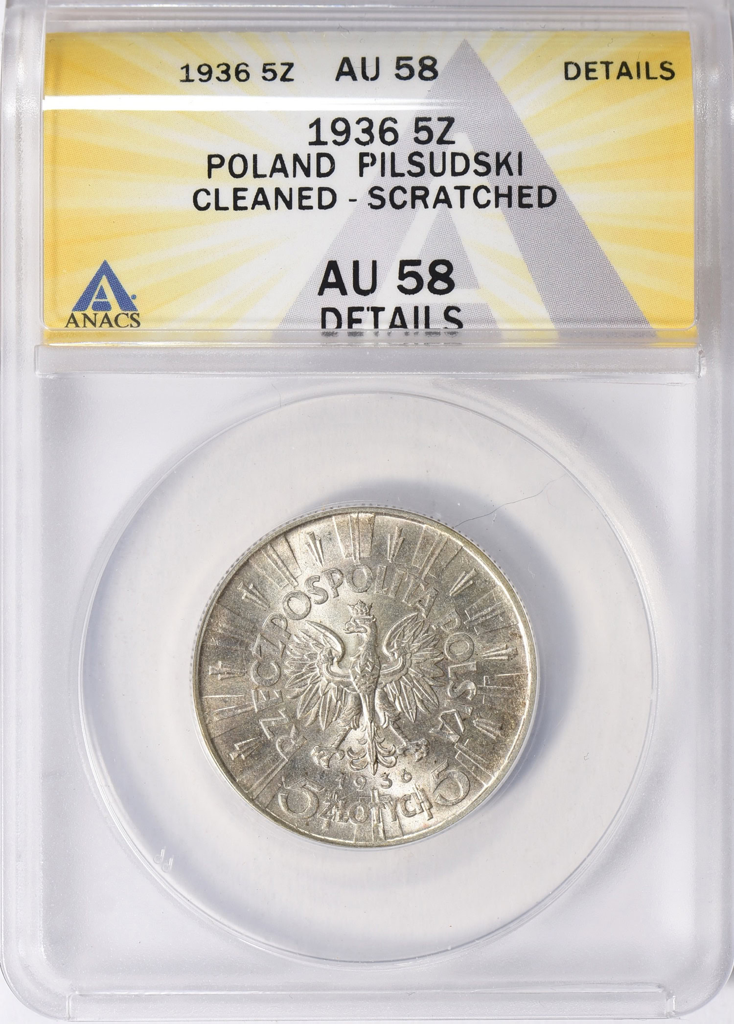 Poland 1936 Silver 5 Zlotych Pilsudski Y-28 ANACS AU-58 Details | ANACS Cert #7233089 ...