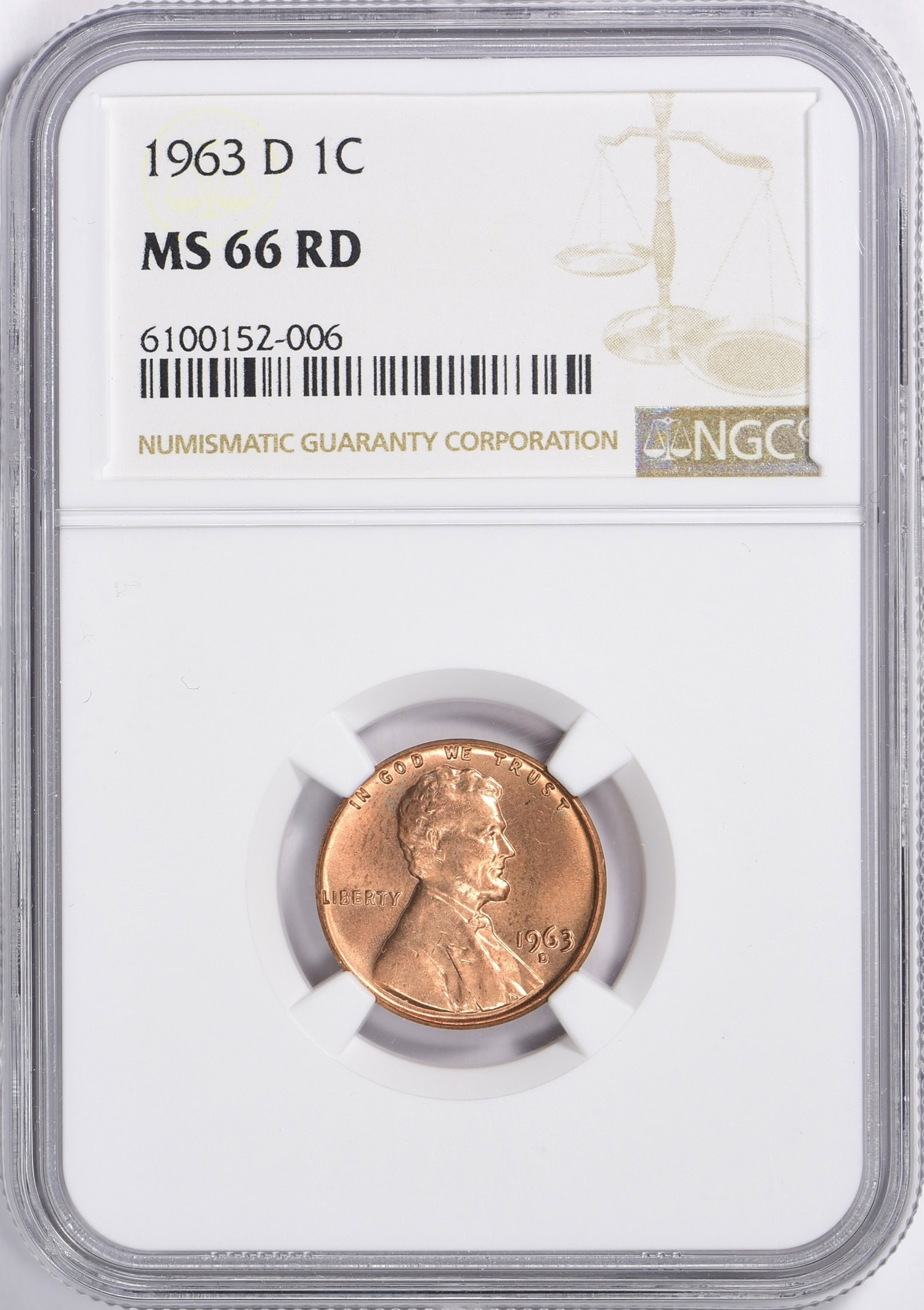 1963-D Lincoln Cent NGC MS-66 RD (Item 1104950) | GreatCollections Coin ...