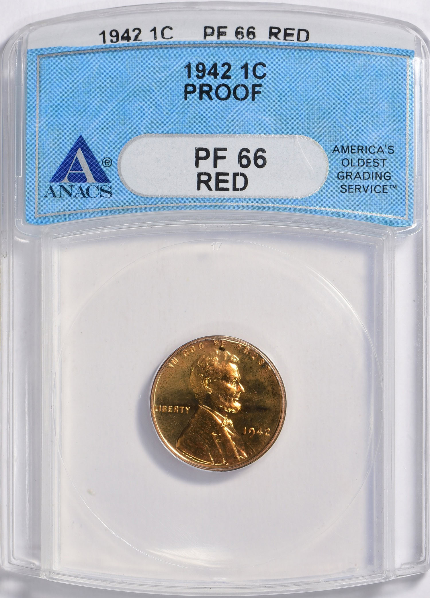 1942 Lincoln Cent ANACS Proof-66 RD (Item 1104962) | GreatCollections Coin Auctions