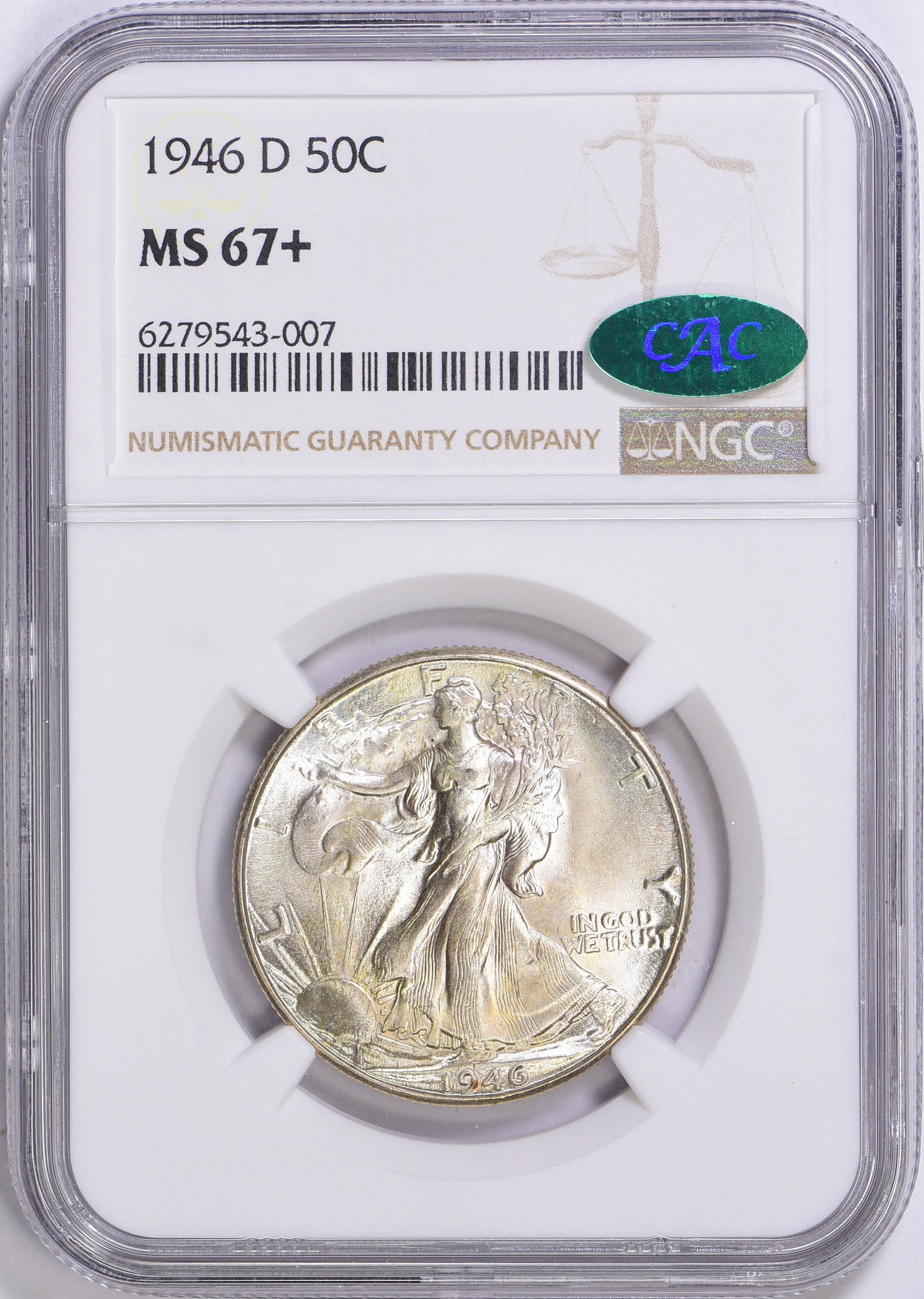 1946-D Walking Liberty Half Dollar NGC MS-67+ (CAC Green) (Item 1110094) | GreatCollections Coin ...