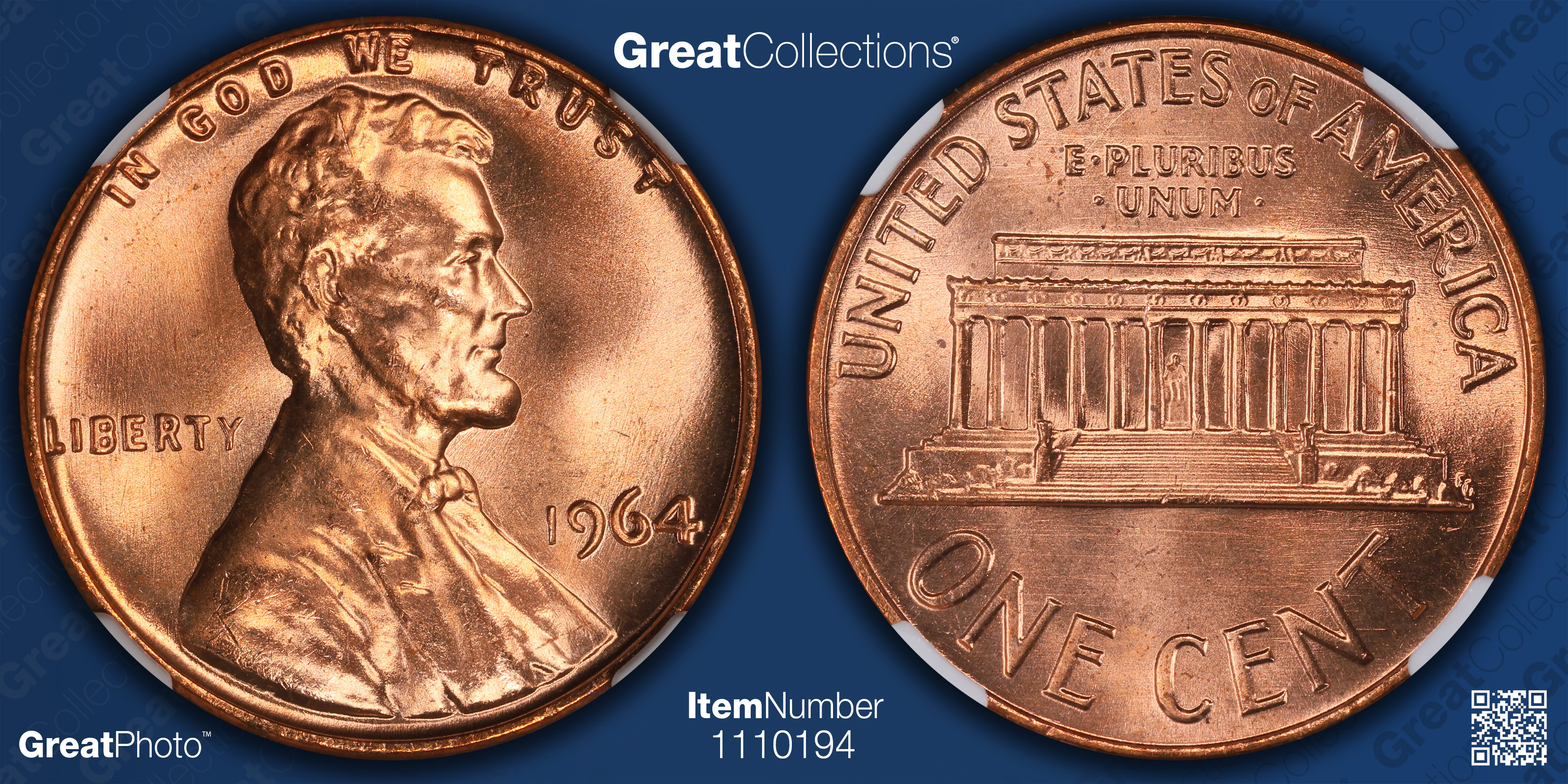 1964 Lincoln Cent NGC MS-67+ RD (Item 1110194) | GreatCollections Coin ...