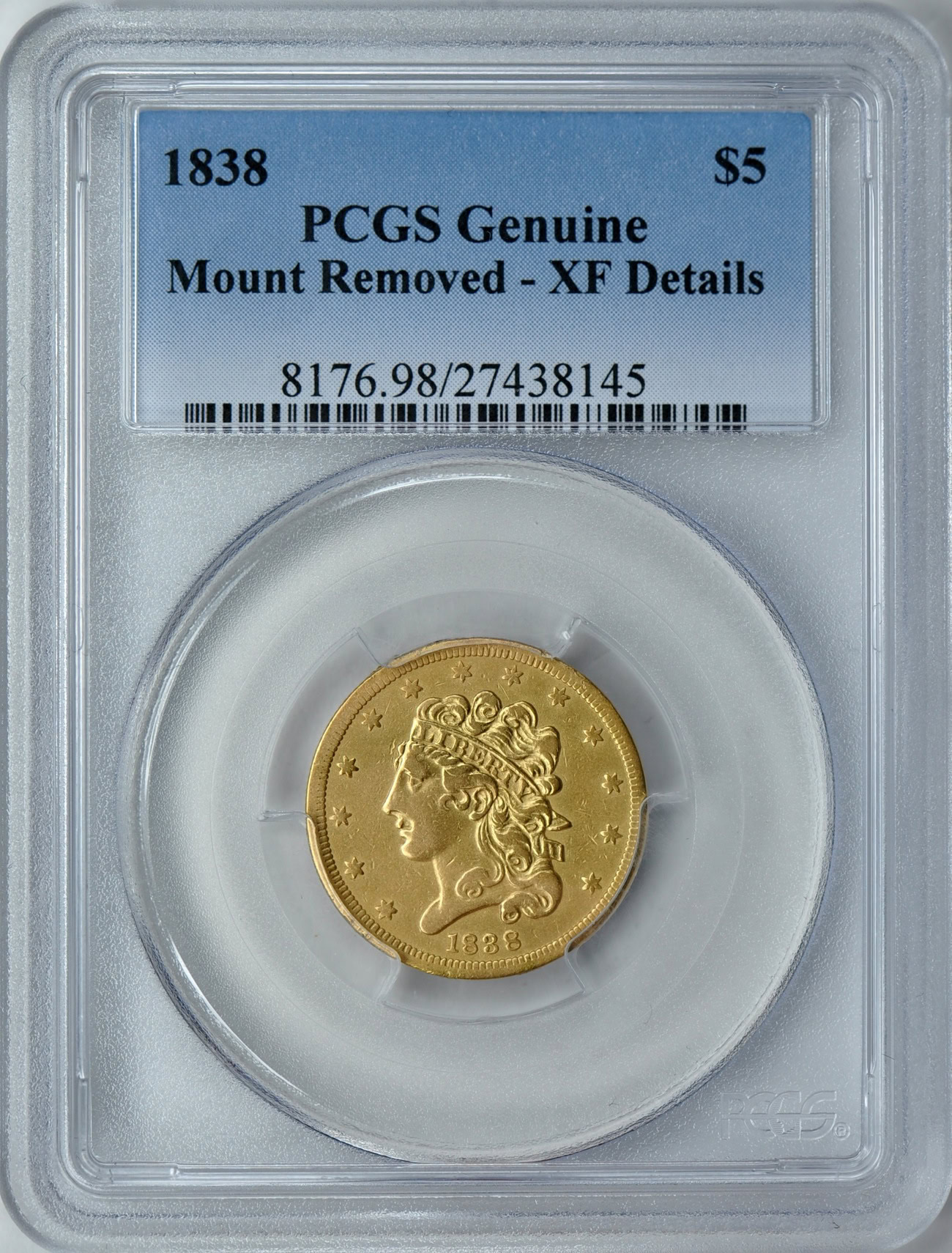 1838 Classic Gold Half Eagle PCGS Genuine XF Details (Item 111512 ...