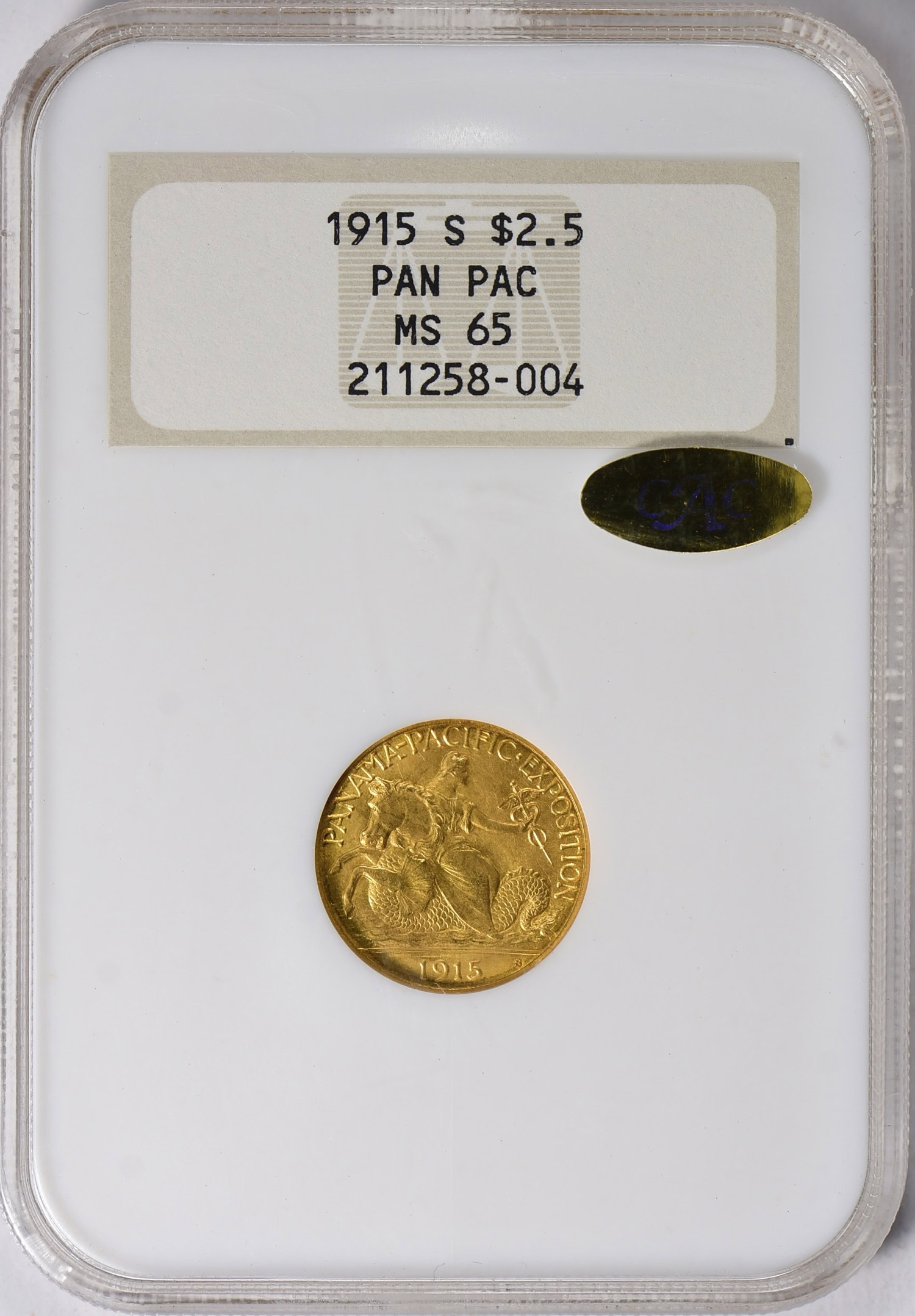 1915-S Panama-Pacific Exposition Quarter Eagle NGC MS-65 (CAC Gold) OH (Item 1127760 ...