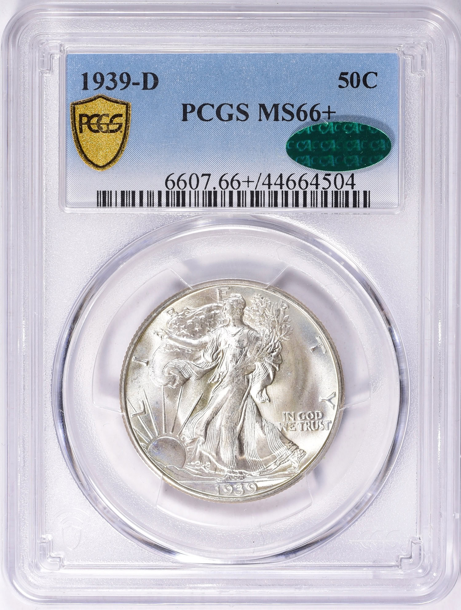 1939-D Walking Liberty Half Dollar PCGS MS-66+ (CAC Green) (Item 1128656) | GreatCollections ...