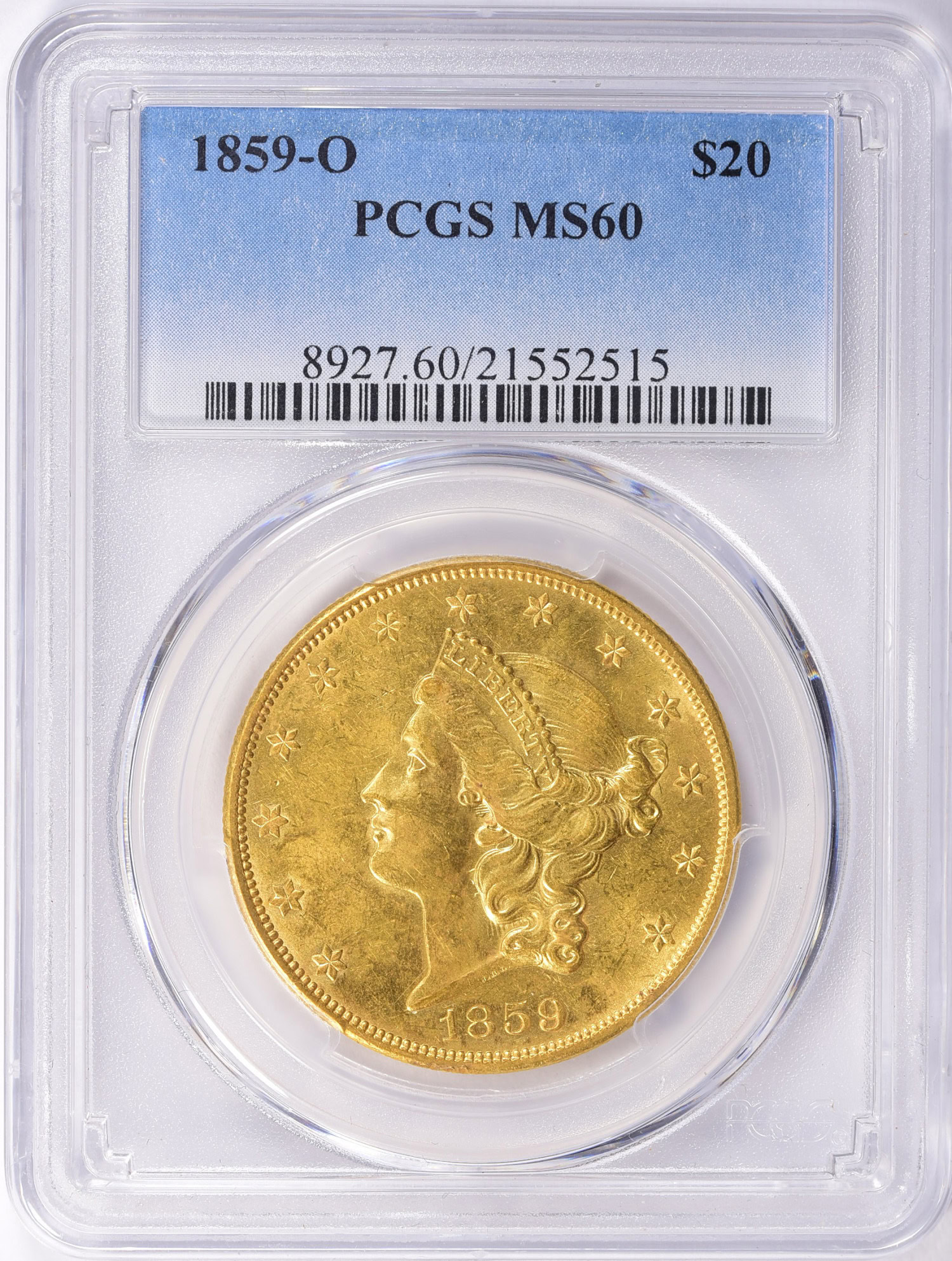 1859-O Liberty Gold Double Eagle PCGS MS-60 (Item 1130492) | GreatCollections Coin Auctions