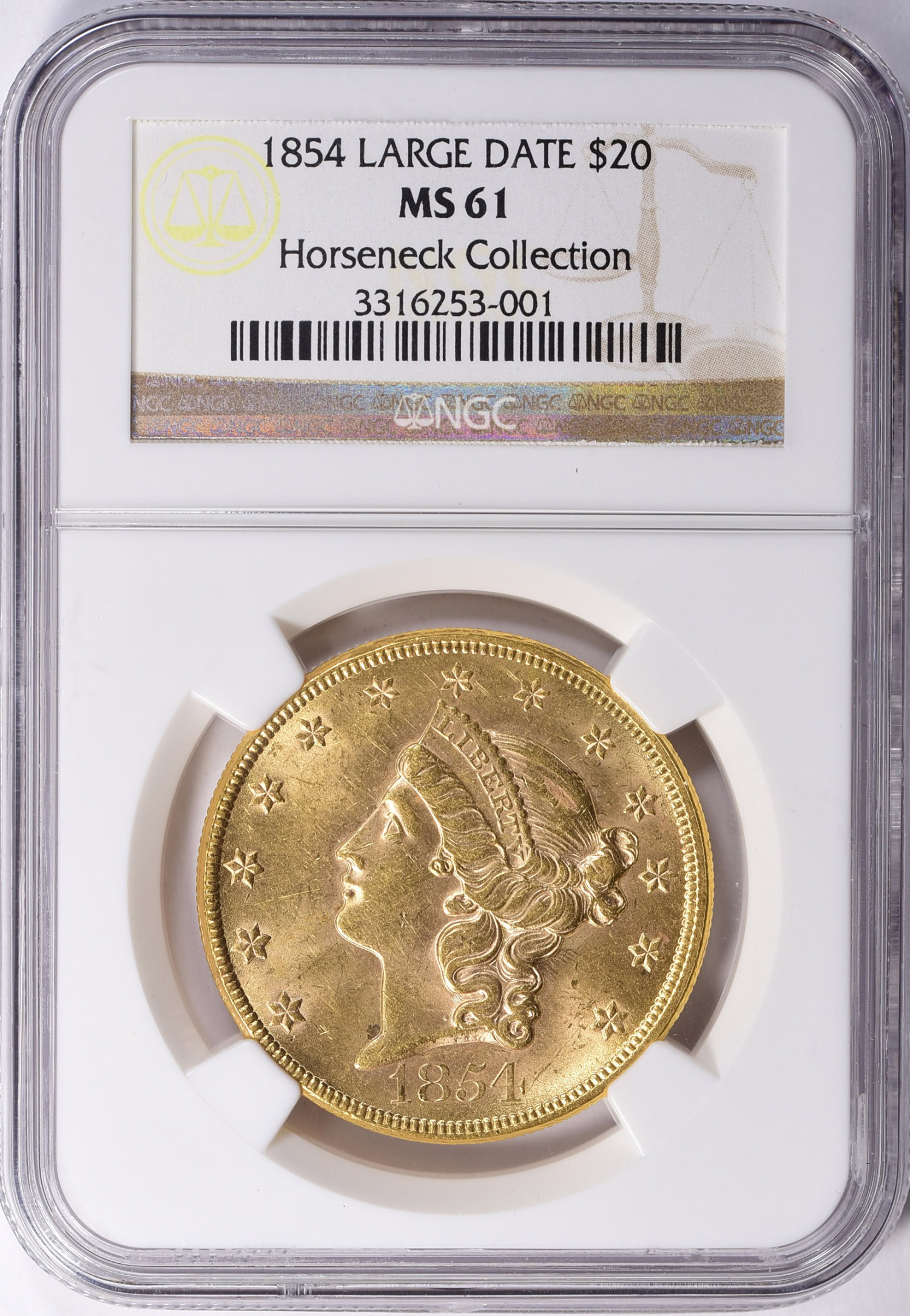 1854 Liberty Gold Double Eagle Large Date NGC MS-61 (Horseneck ...