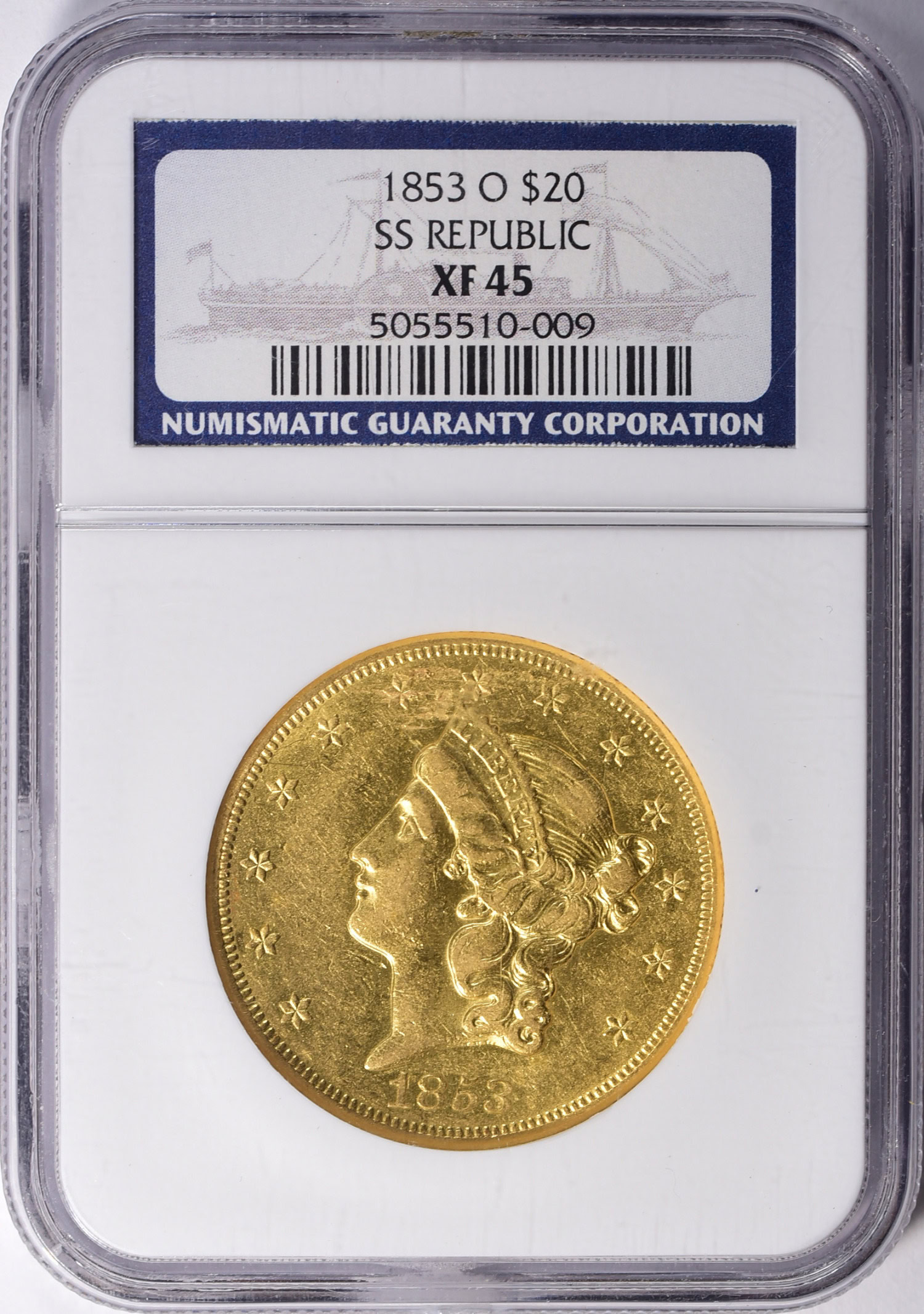 1853-O Liberty Gold Double Eagle (Shipwreck S.S. Republic) NGC XF-45 (Item 1130518 ...