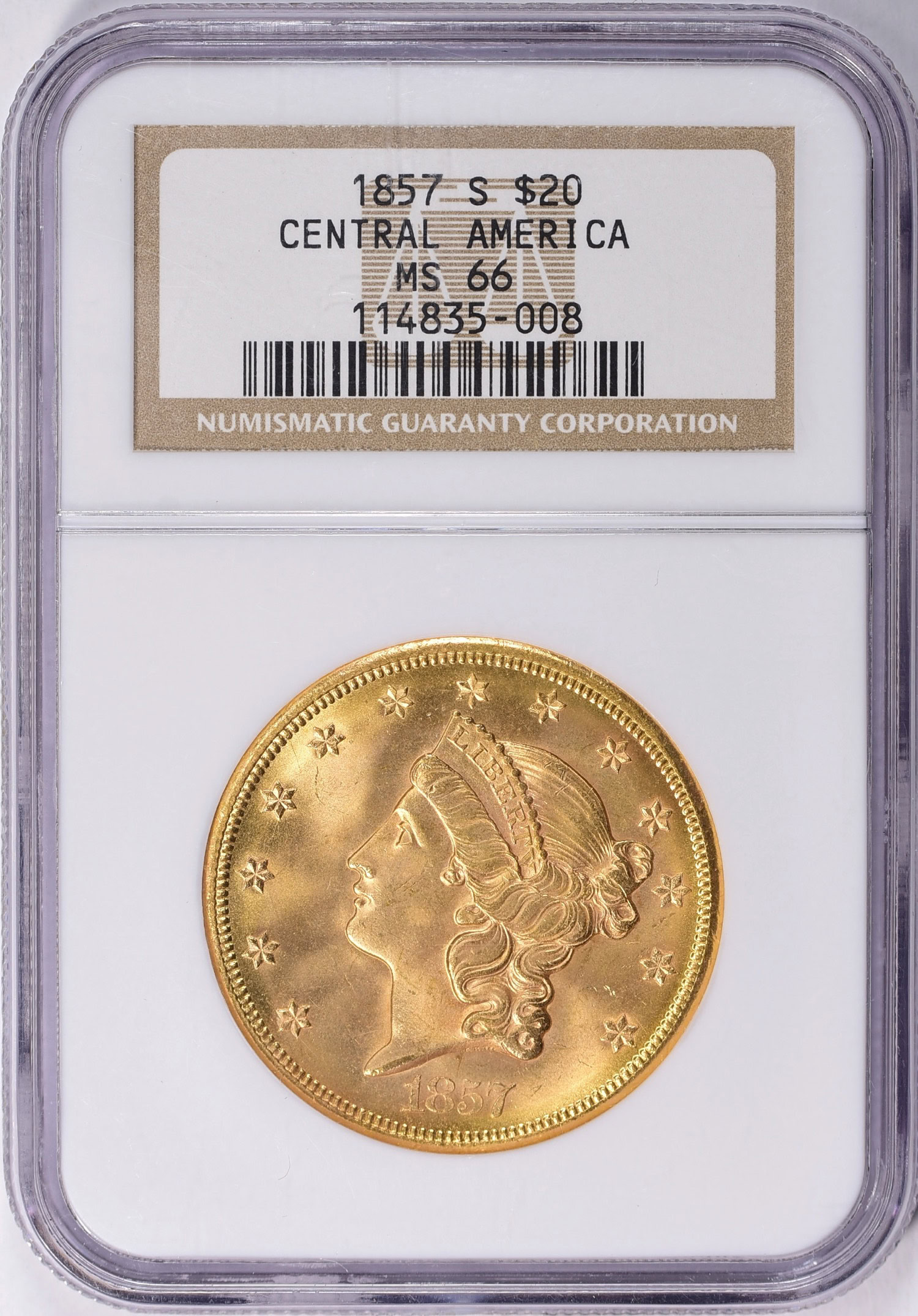 1857-S Liberty Gold Double Eagle (Shipwreck Central America) NGC MS-66 (Item 1130519 ...