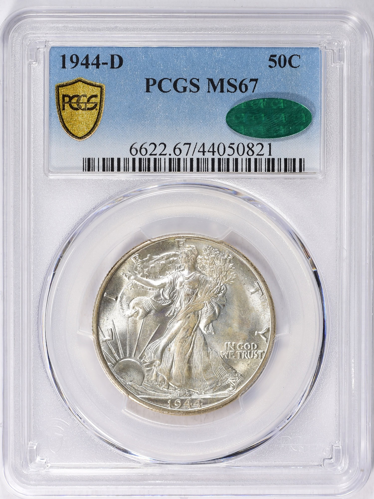 1944-D Walking Liberty Half Dollar PCGS MS-67 (CAC Green) (Item 1137789) | GreatCollections Coin ...