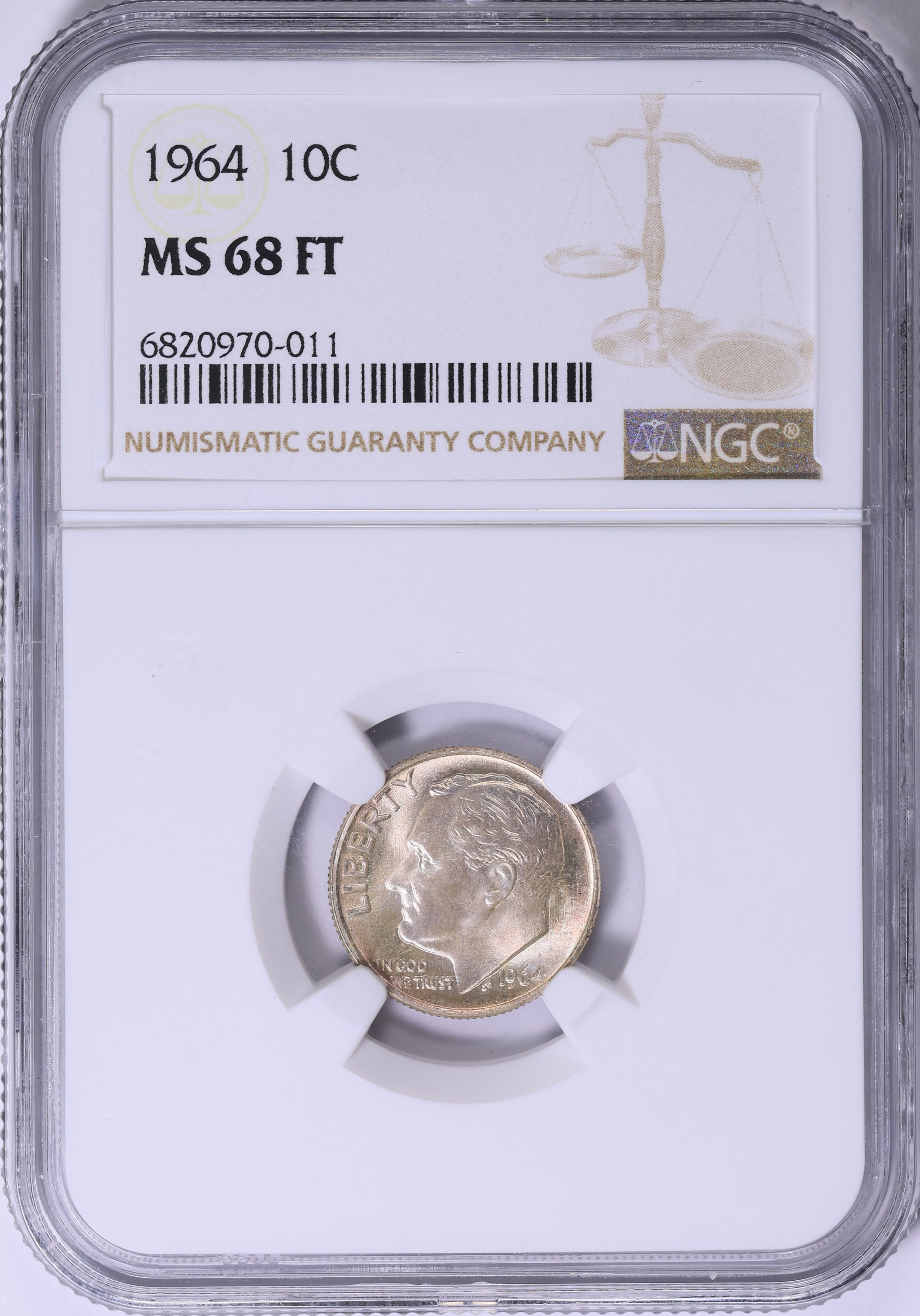 1964 Roosevelt Dime NGC MS-68 FT (Toned) (Item 1139801) | GreatCollections Coin Auctions