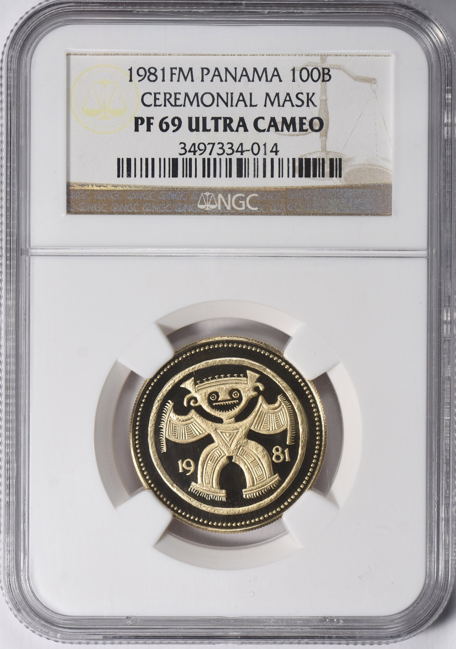 Panama 1981-FM Gold 100 Balboas Pre-Columbian Art Ceremonial Mask KM-74 ...