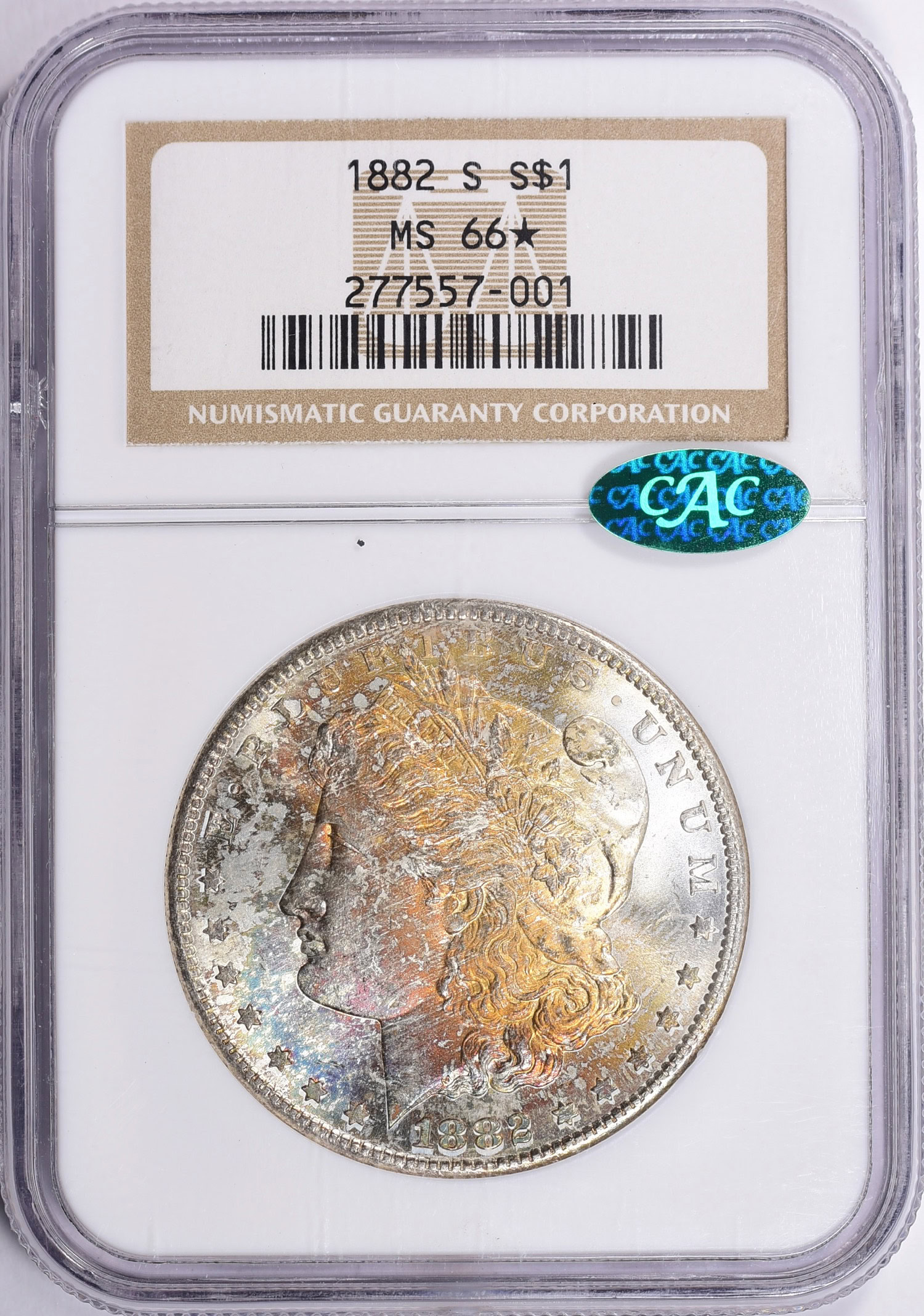 1882-S Morgan Silver Dollar NGC MS-66 ★ (CAC Green) (Toned) (Item 1143163) | GreatCollections ...