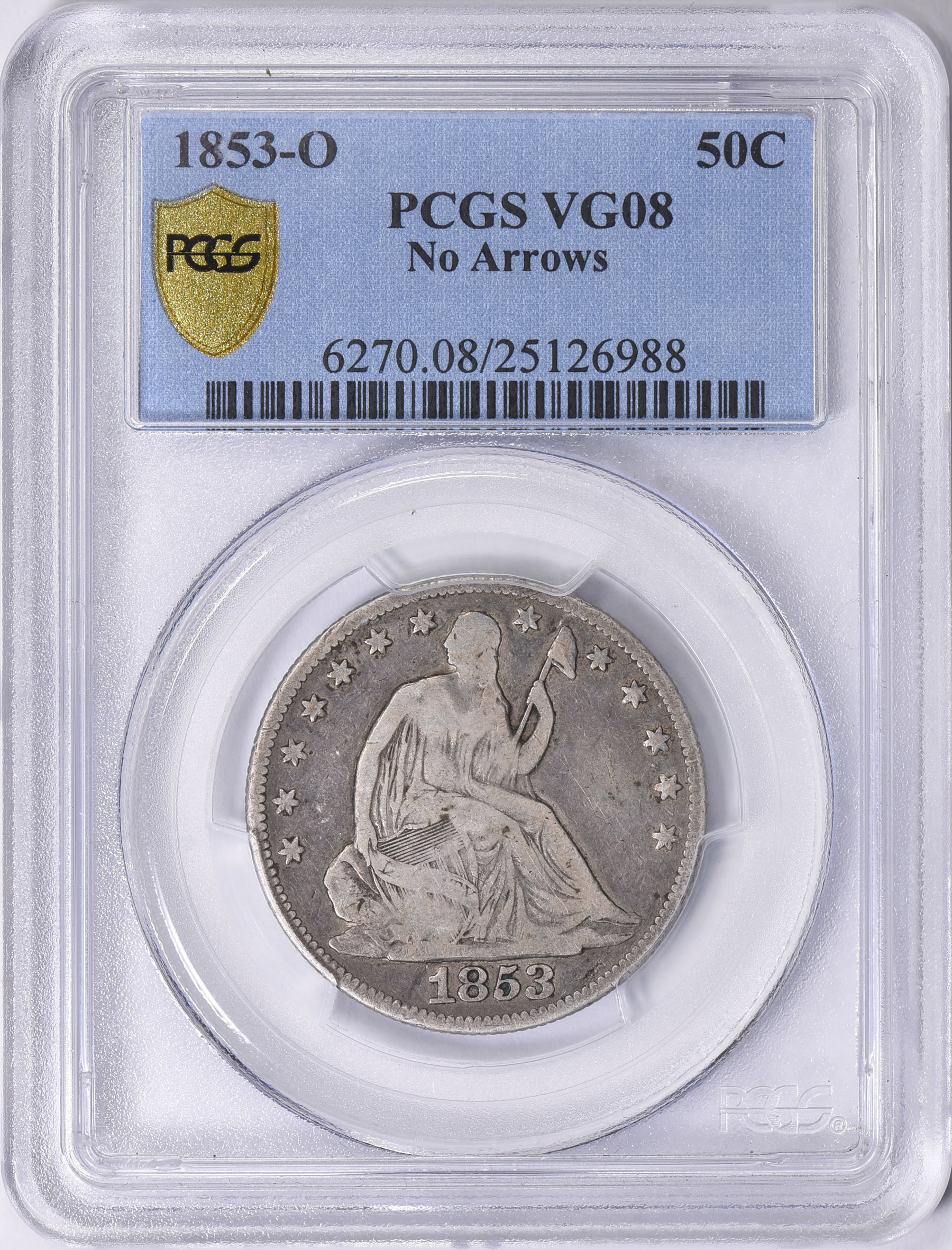 1853-O Seated Liberty Half Dollar No Arrows PCGS VG-08 (Item 1146086 ...