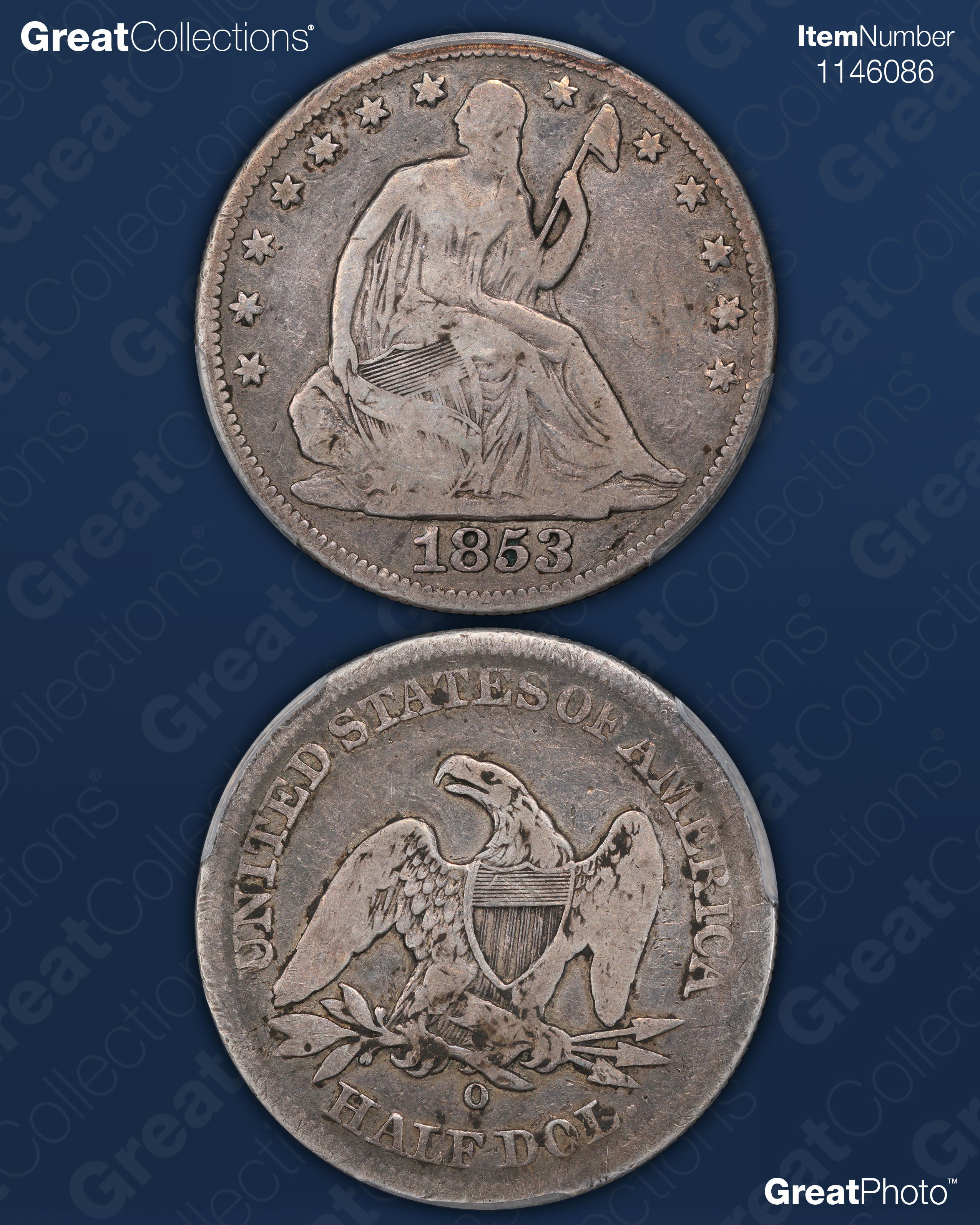 1853-O Seated Liberty Half Dollar No Arrows PCGS VG-08 (Item 1146086 ...
